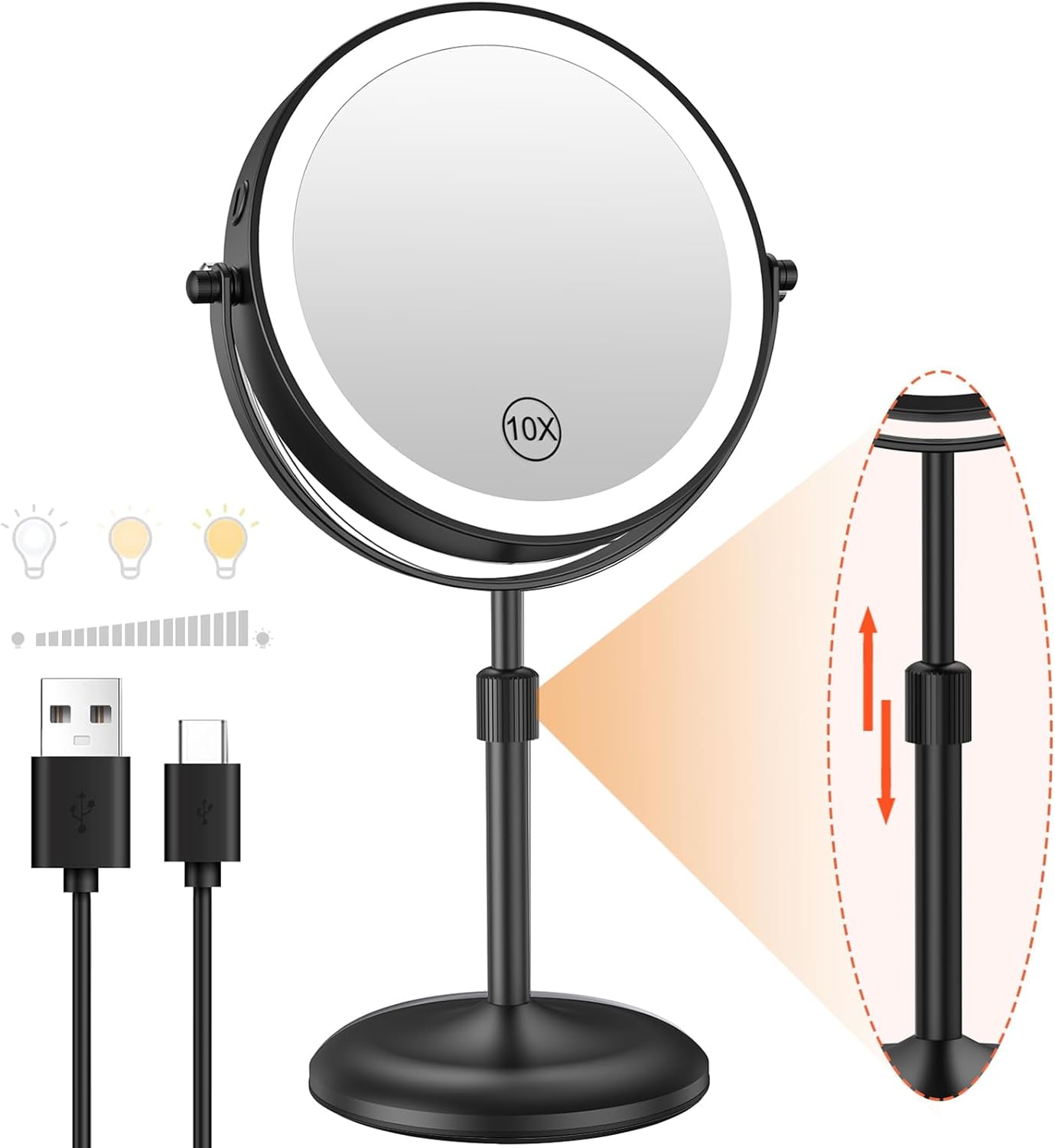 juiwfggt Lighted Makeup Mirror with 3 Color Lights & 10X Magnification ...