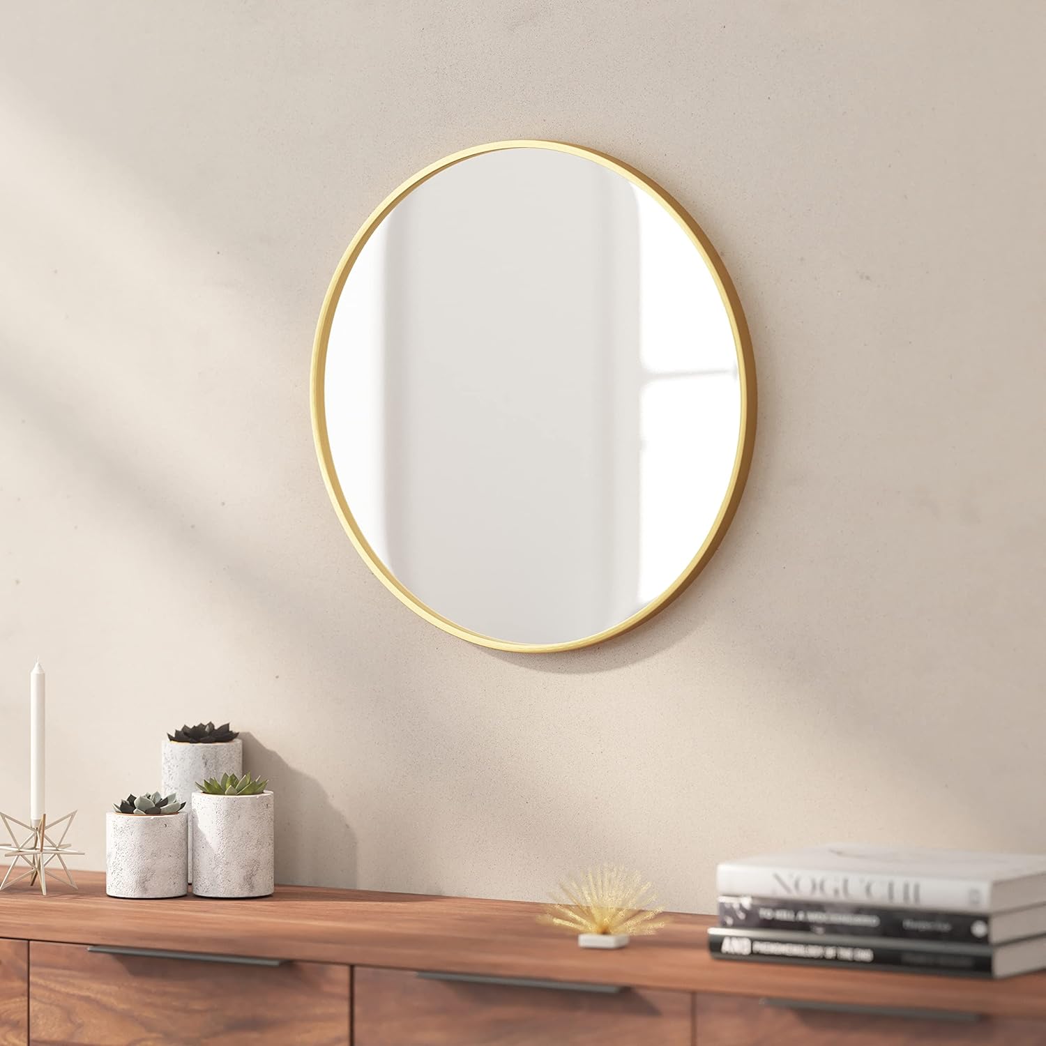 **julianne 20" round gold metal framed wall mirror - large accent ...