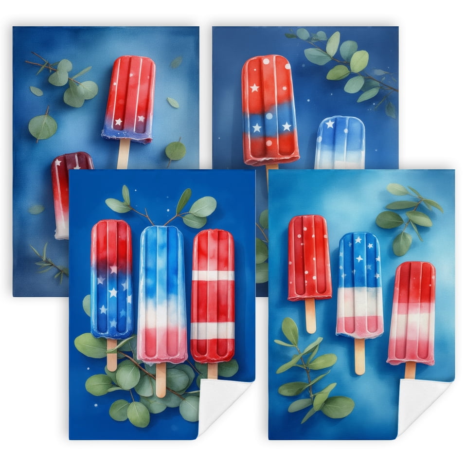 july 4th hand towels Two popsicles on a blue tray with eucalyptus ...