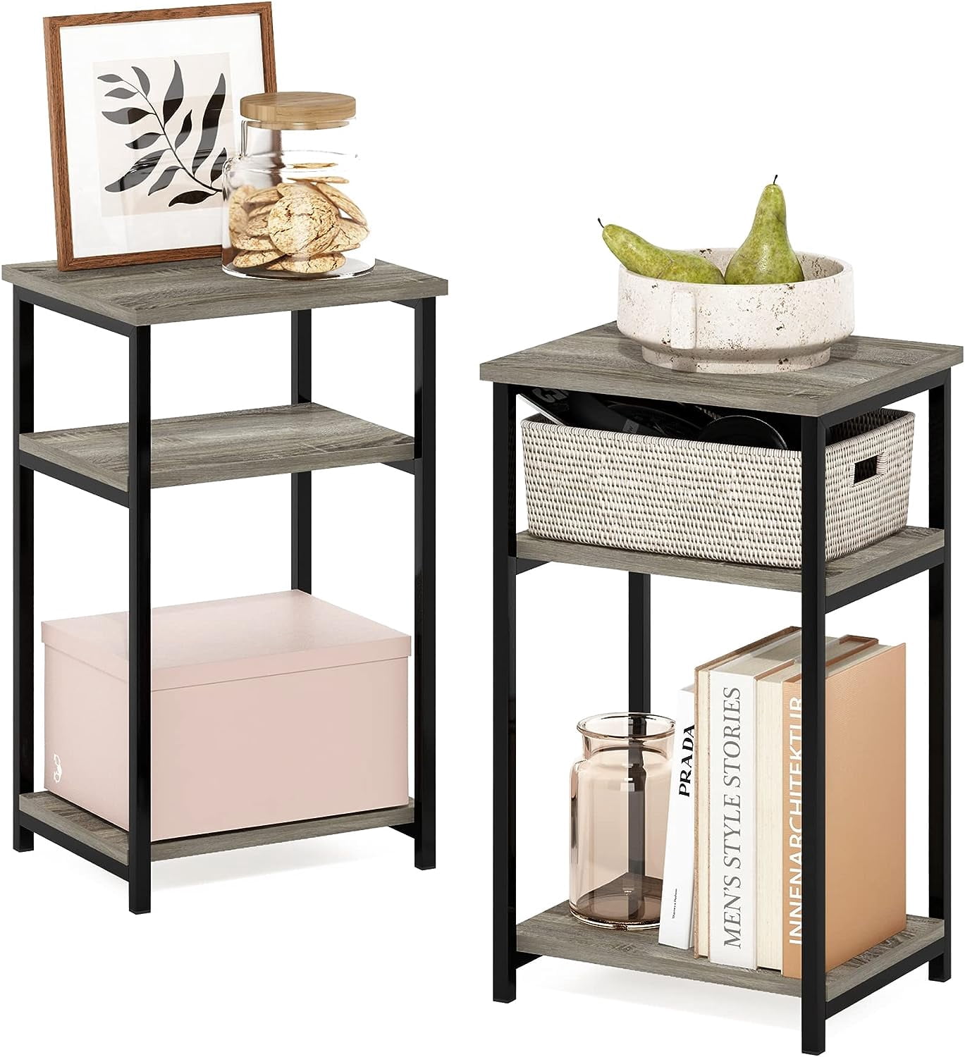 **just 3-tier metal frame end table with storage shelves, 2-pack ...
