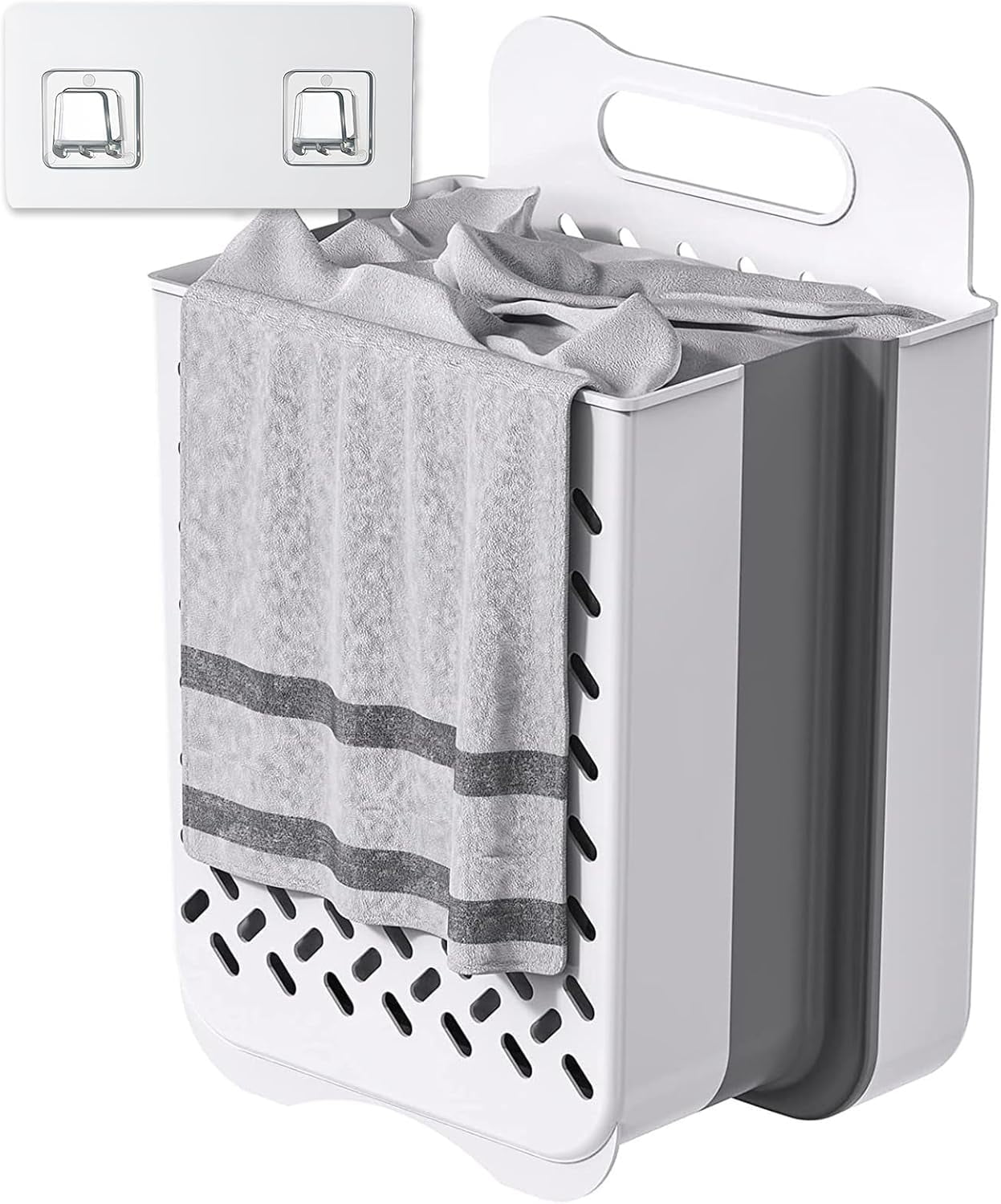 juvbgho Plastic Foldable Laundry Basket with Handle 42L Wall Mounted ...