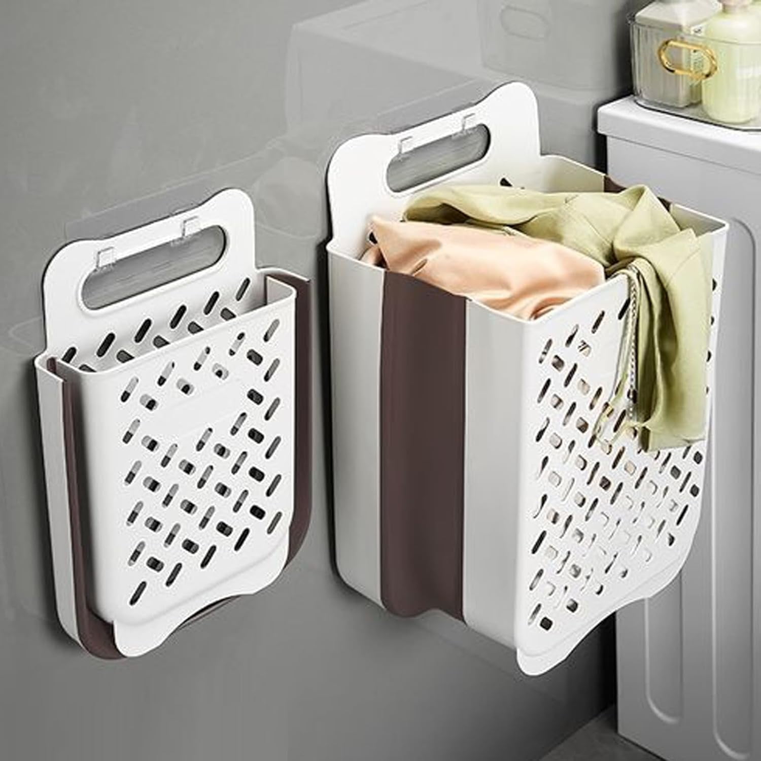 juvbgho Plastic Foldable Laundry Basket with Handle 42L Wall Mounted ...