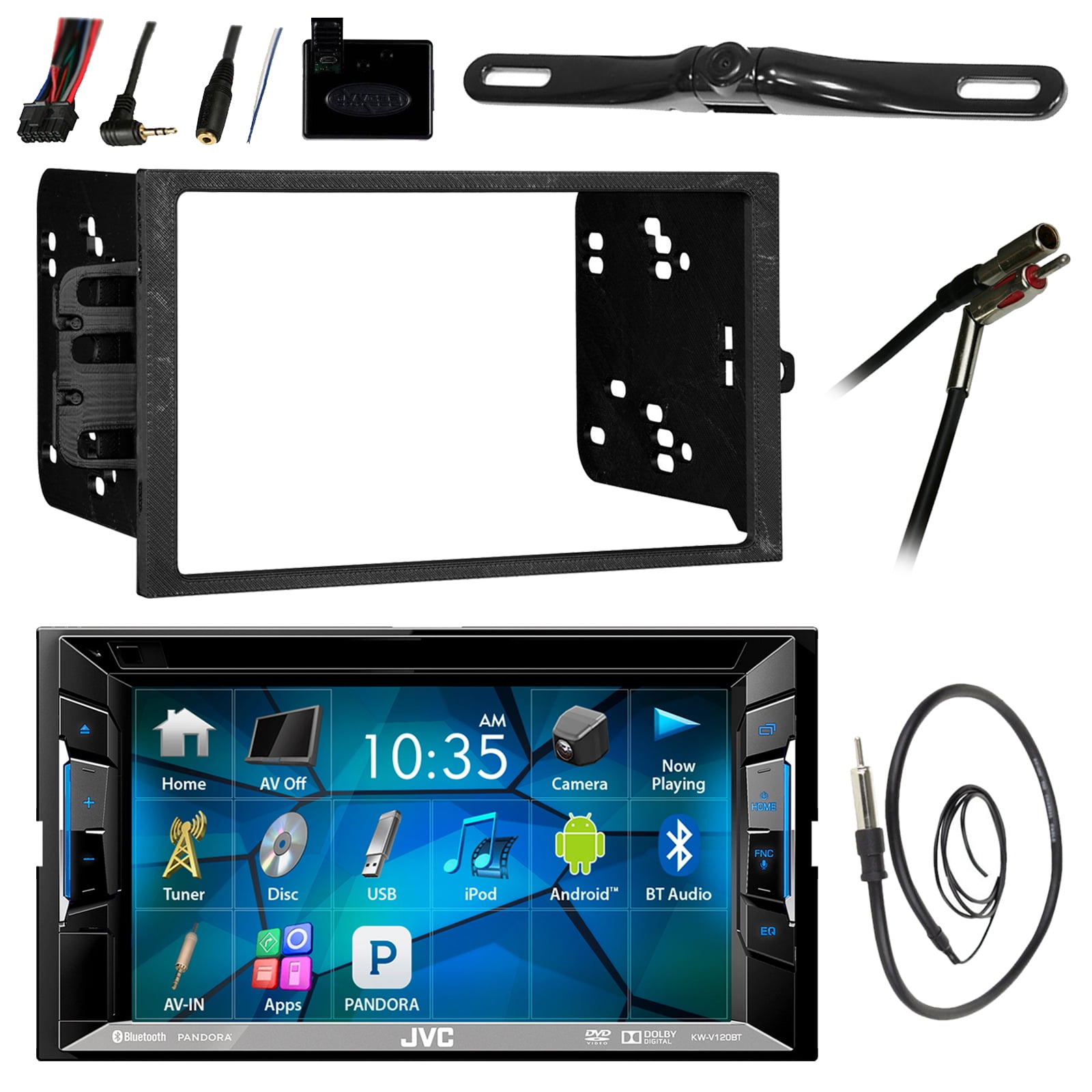 jvc kwv140bt 6.2" lcd bluetooth cd dvd car stereo receiver bundle combo ...