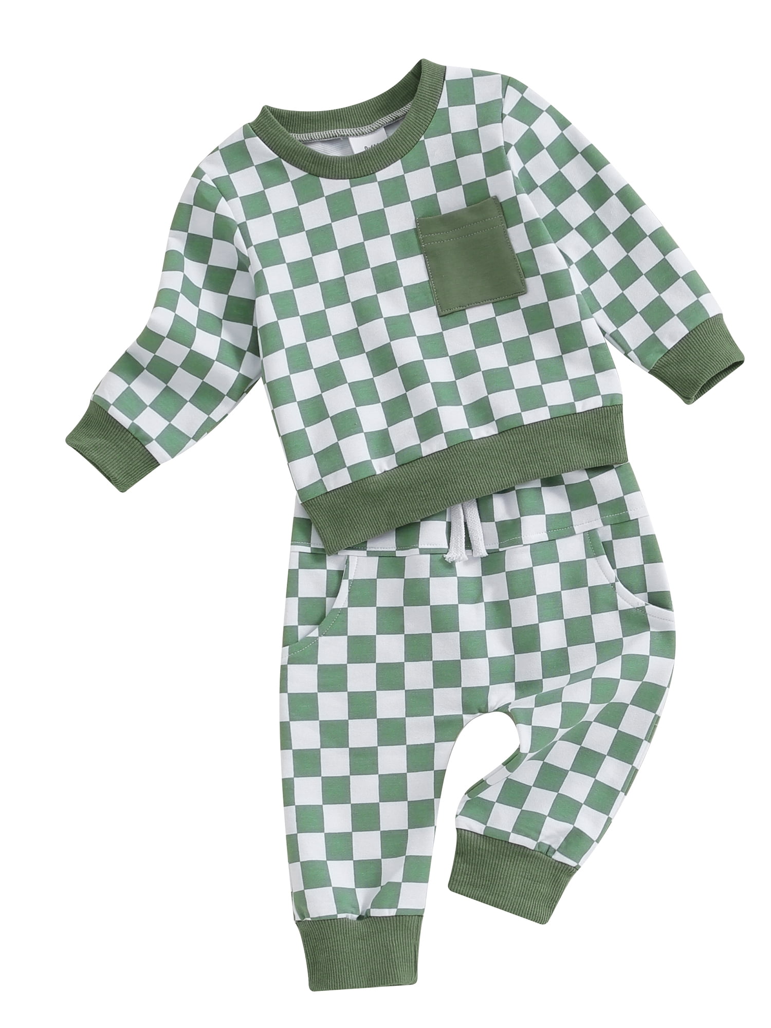 jxxiatang Boy's Set: Long Sleeve Checkerboard Print Sweatshirt and ...