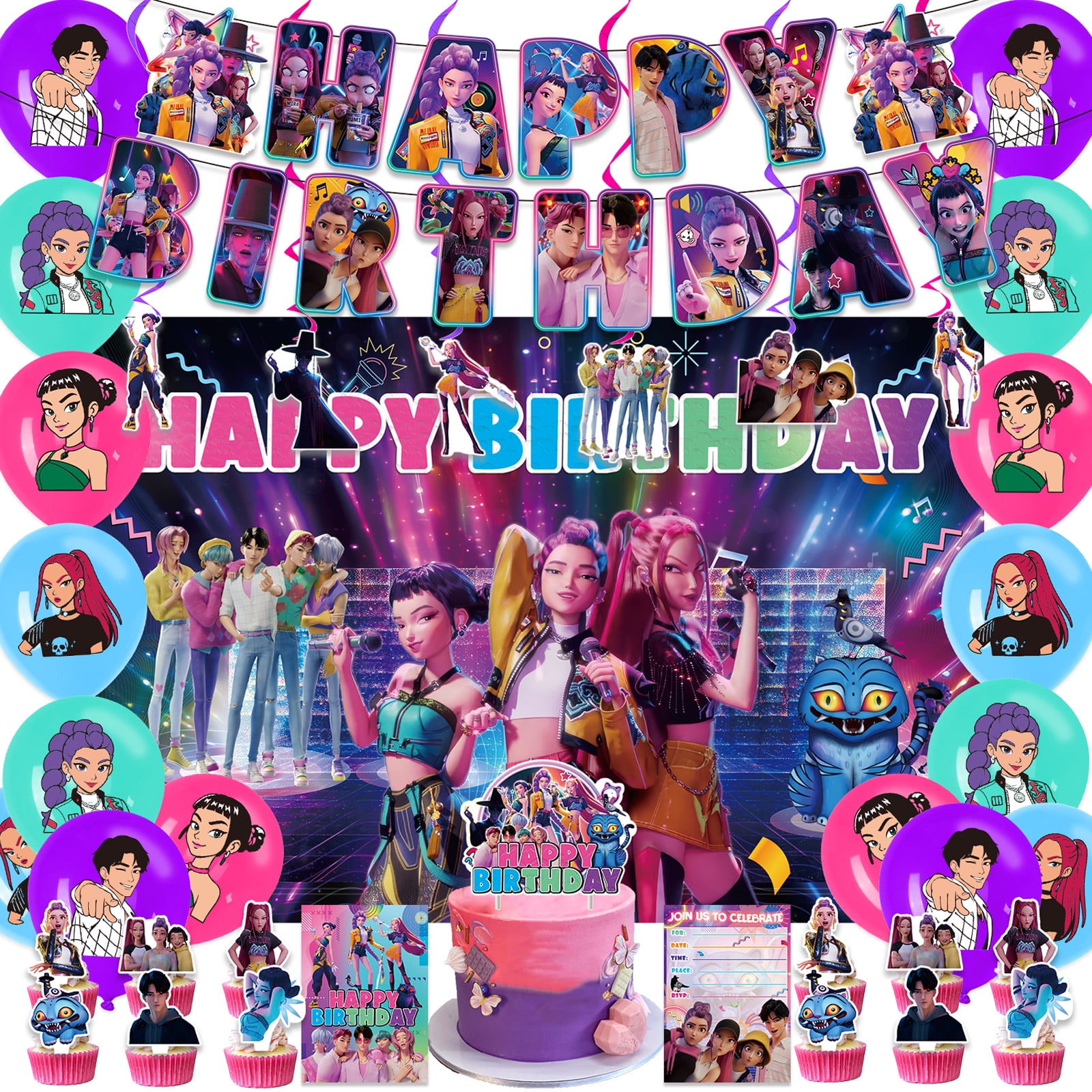 k-pop Demon Hunters Birthday Decorations - K-Pop Demons Slayer Hunters ...