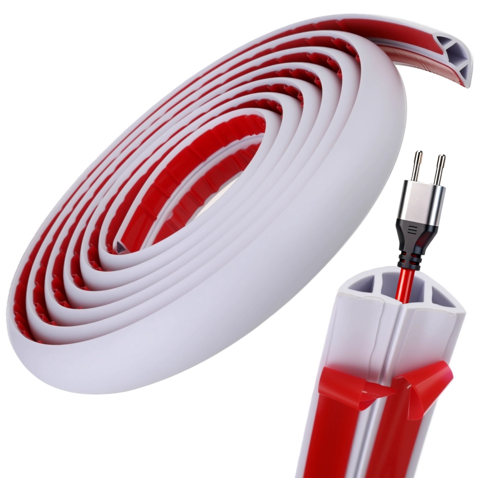 118.1 in White Self-Adhesive Cable Channel, PVC Floor Cord Cover ...