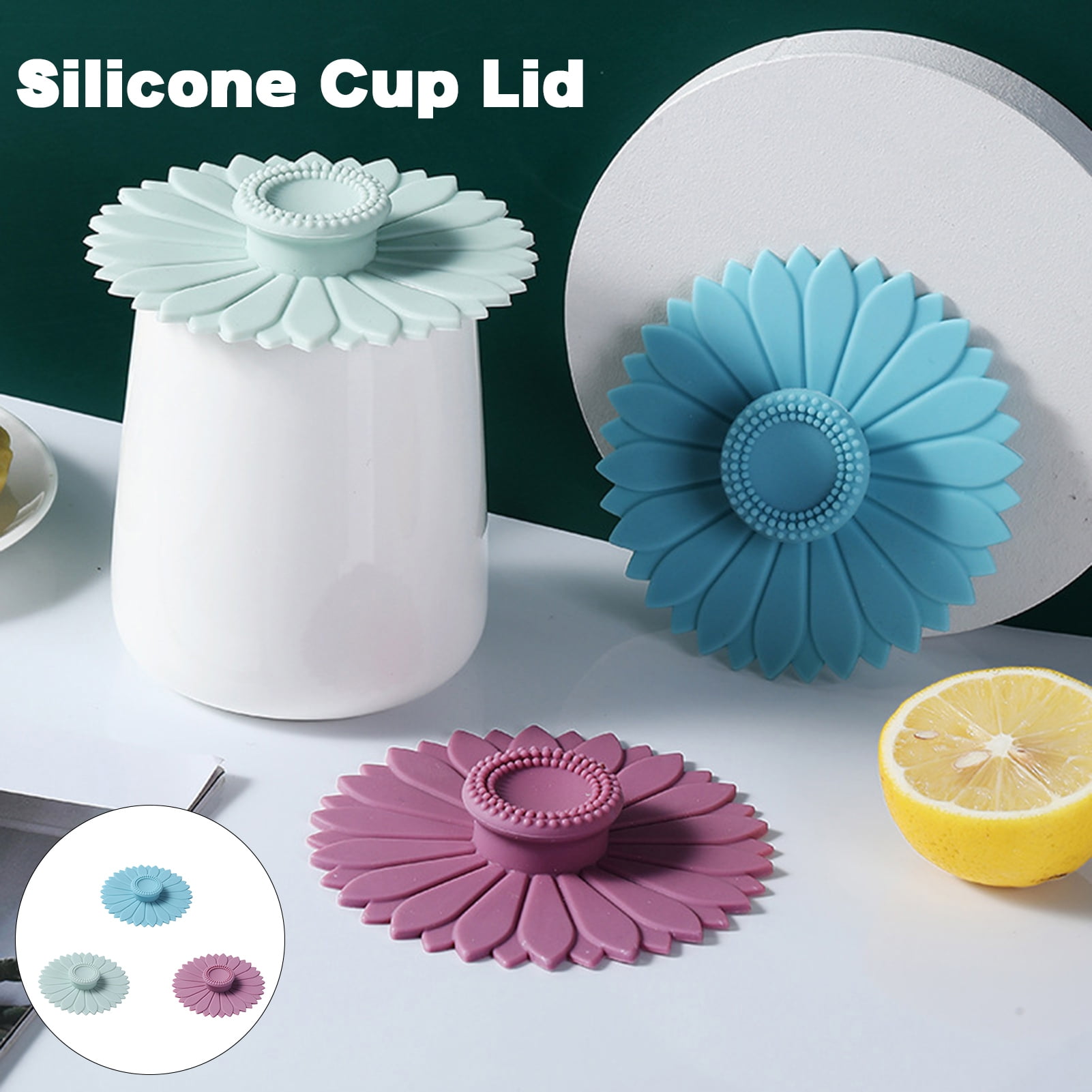 kaioher 1/3Pcs Sunflower Silicone Cup Lid with Handle Food Grade Heat ...