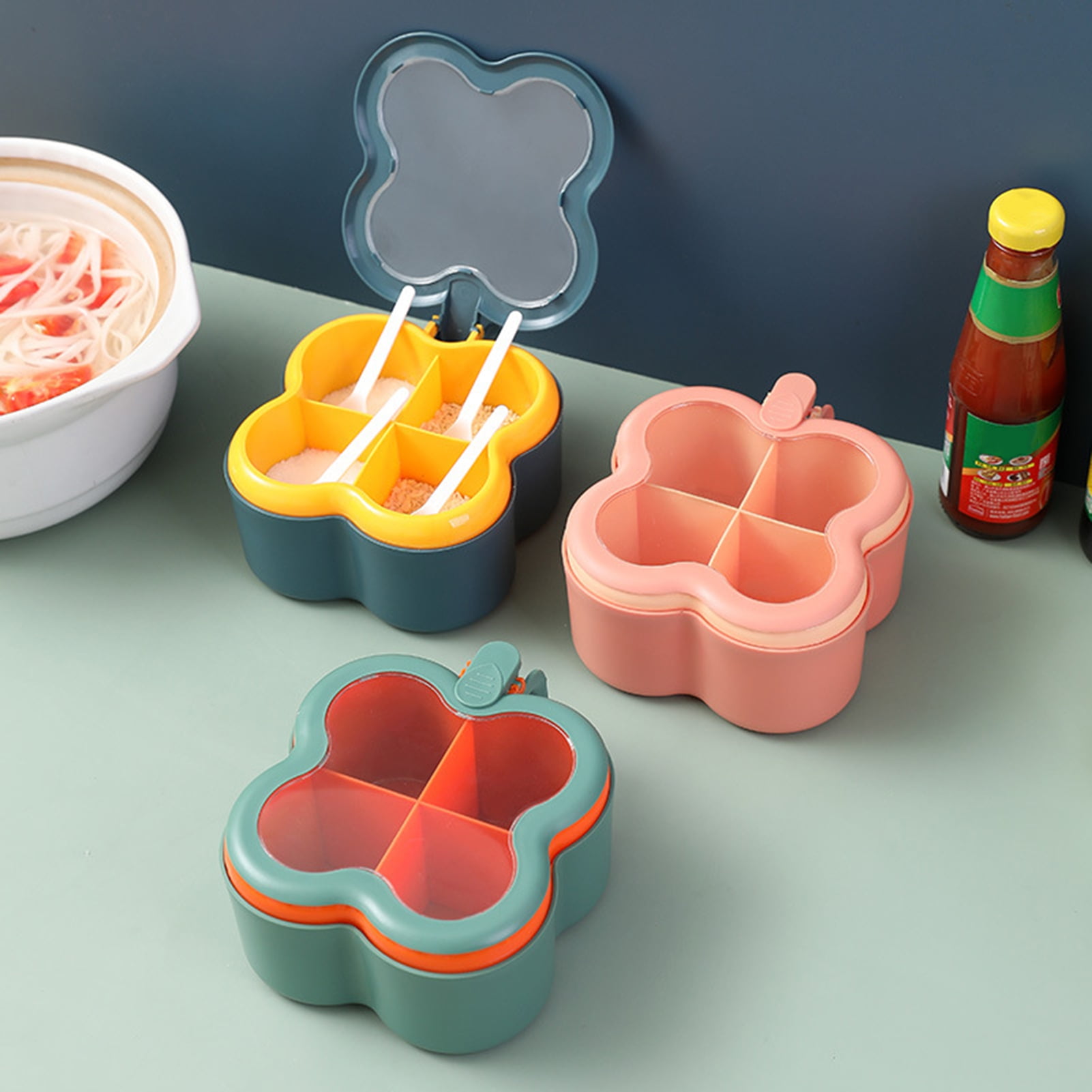 kaioher 1 Set 4-in-1 Seasoning Box Set Convenient Easy Grip Rounded ...