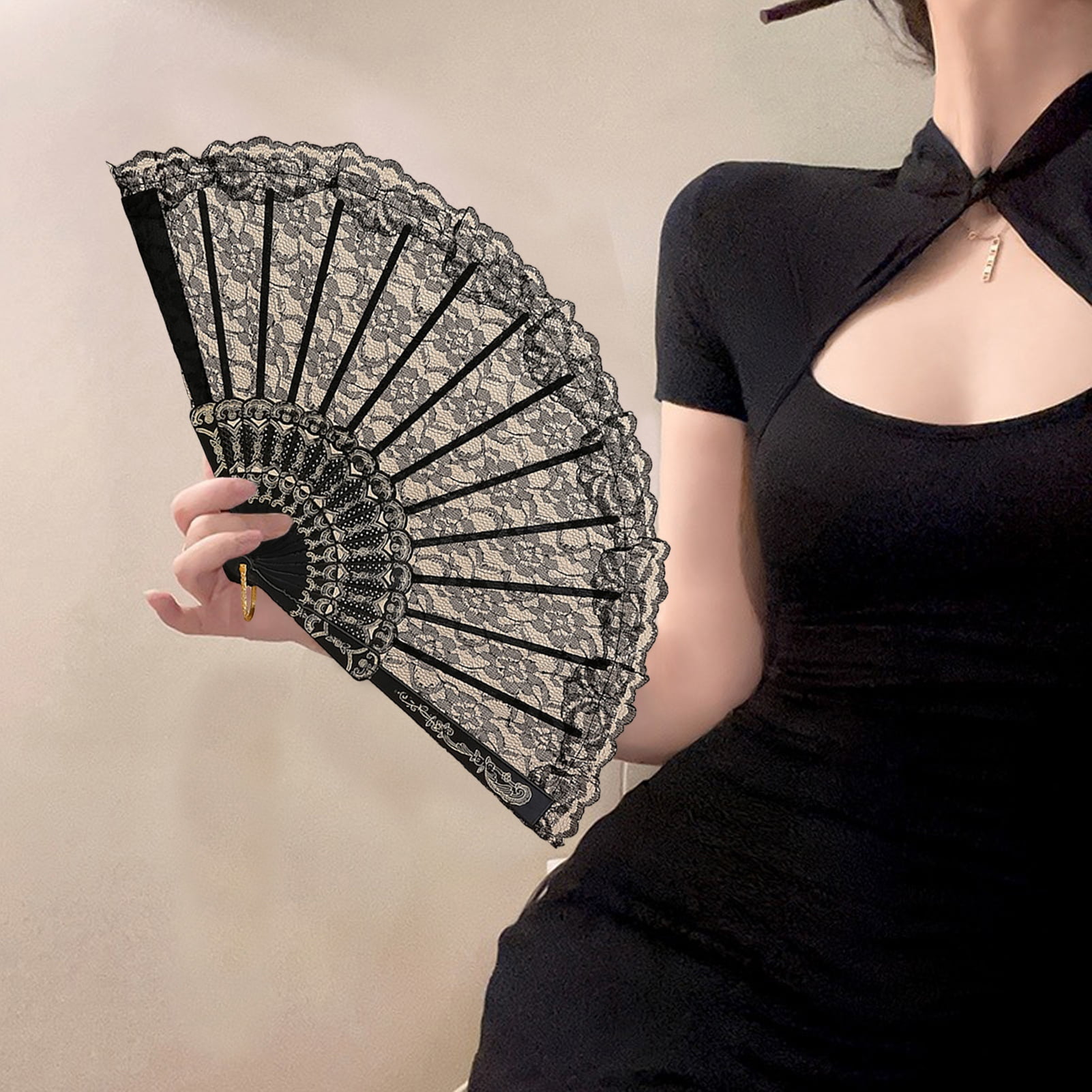 kaioher Chinese Style Lace Folding Fan Plastic Traditional Flower ...