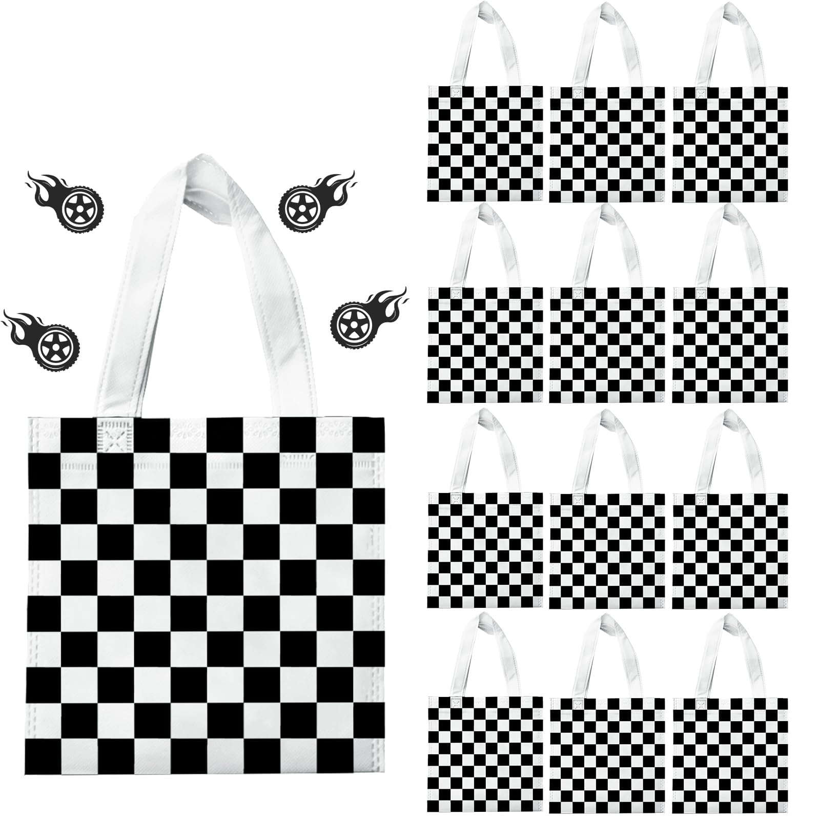 kaixiaoru 20 PCS Non-Woven Bags Mini Checkered Racing Tote Bags ...