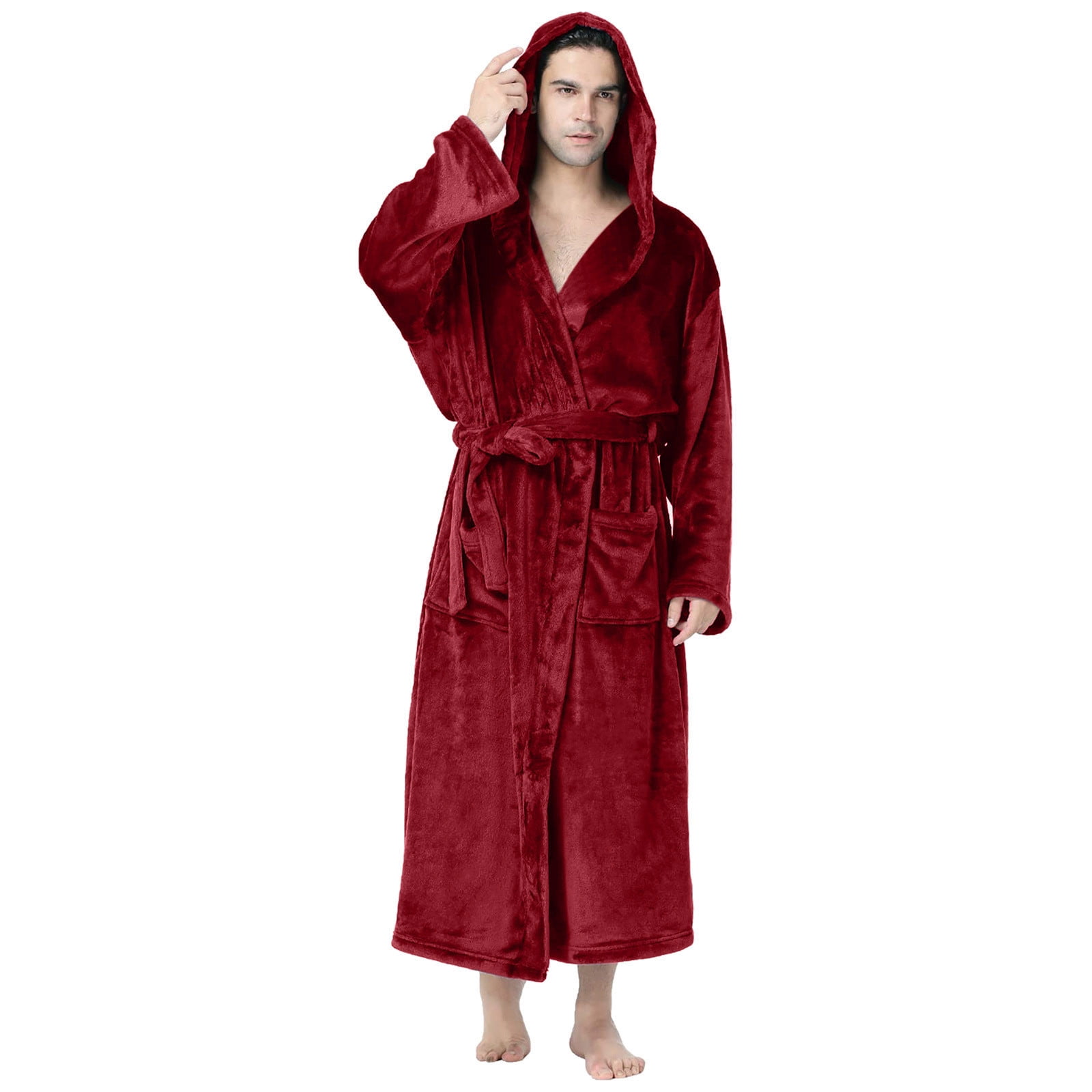 kakina CMSX Men'S Robe Hooded Wrap Pajama,Style Length Plush Long ...