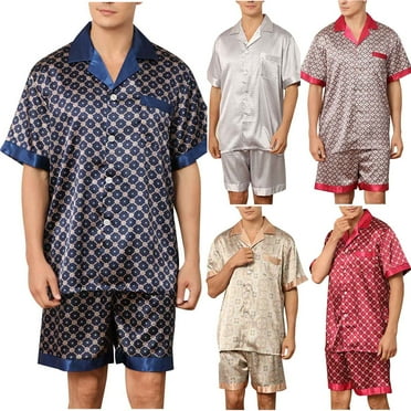 MINTREUS Men Satin Silk Pajamas Set with Pockets Sleepwear Shorts Satin ...
