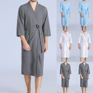 FashGudim 100% Cotton Knit Robe for Men Lightweight Summer Robes Thin Kimono Bathrobes Knee ...