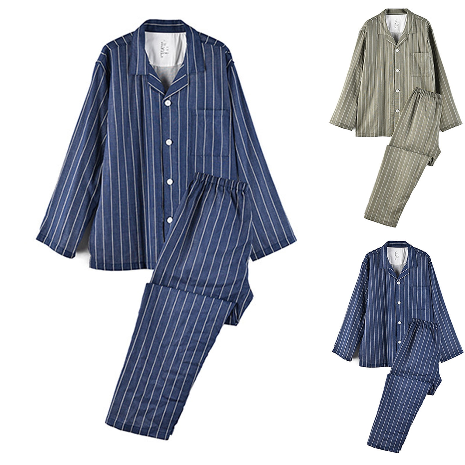 kakina CMSX Mens Cotton Stripe Pajamas Set,Home Sleep Set Long Sleeve ...