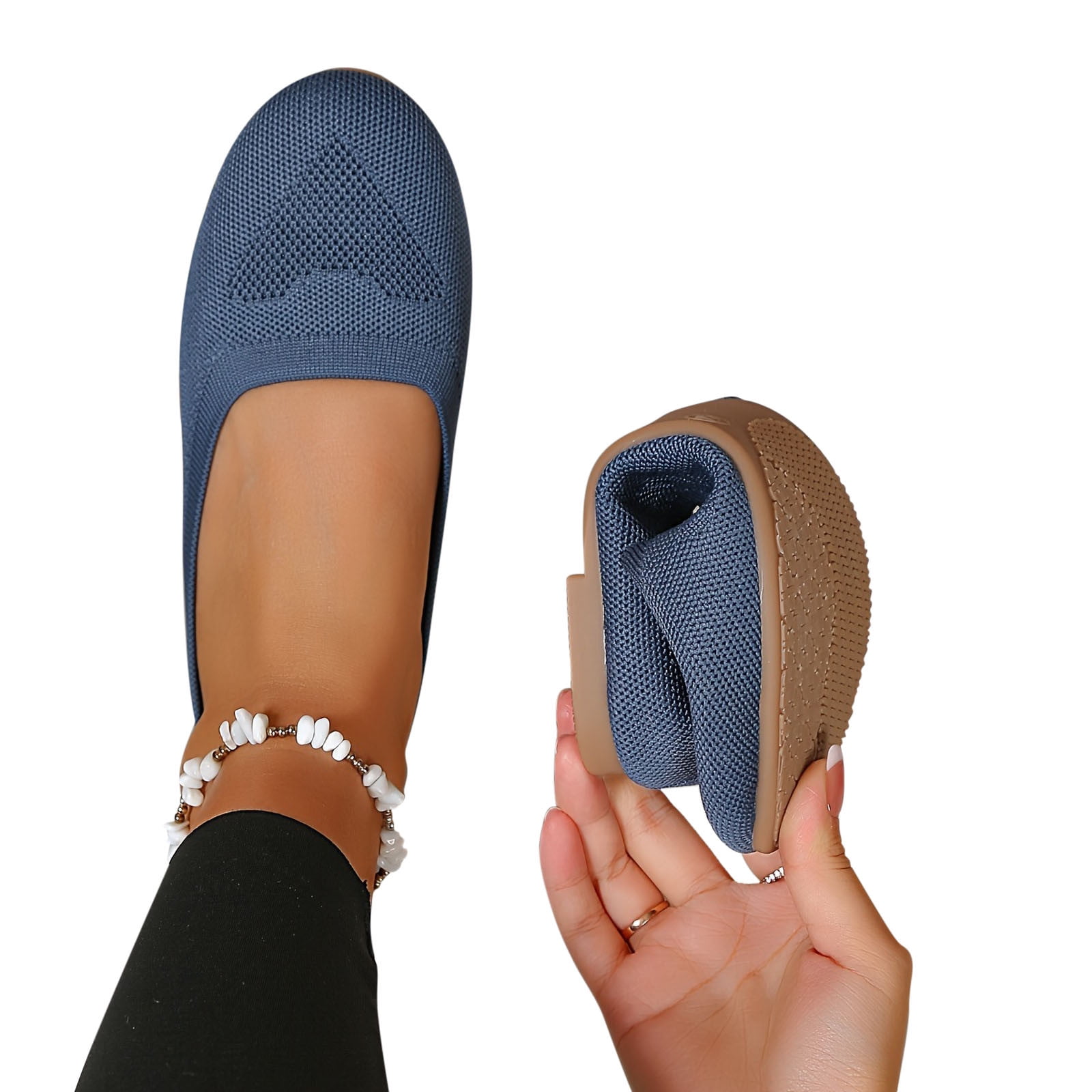 kakina CMSX Women’S Flat Shoes Knit Shoes Round Toe Slip On Ballerina ...