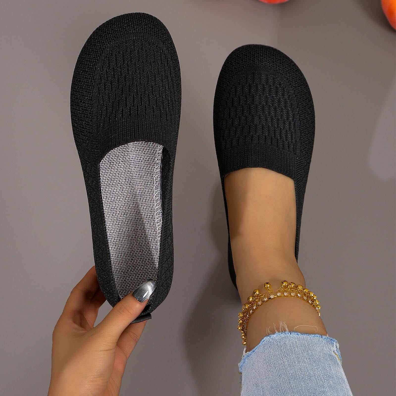 kakina CMSX Women’s Ballet Flat Shoes Knit Dress Shoes Round Toe Solid ...