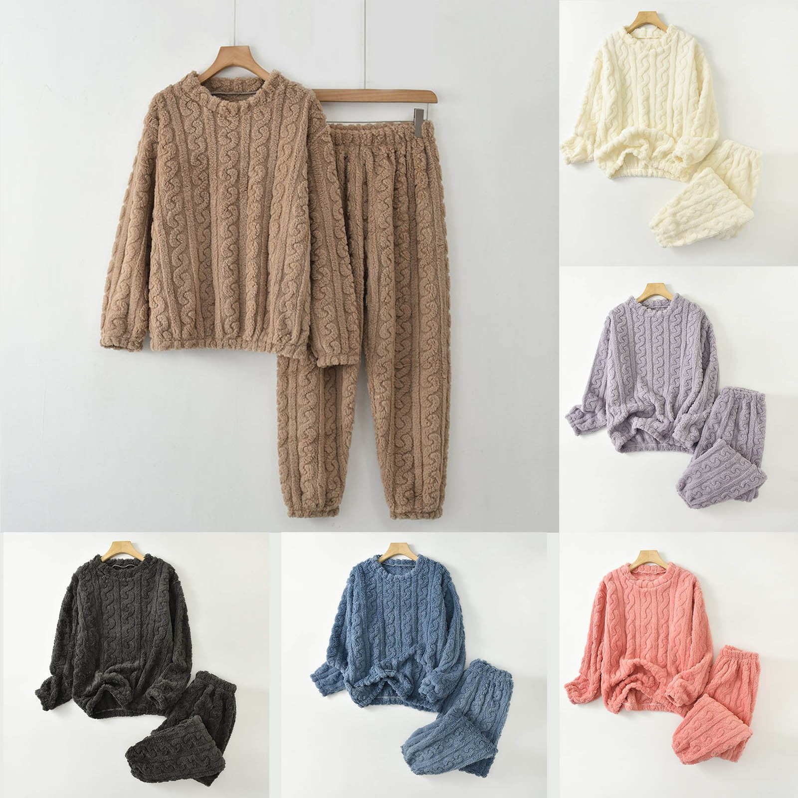 kakina CMSX Women's Fuzzy Pajamas Sets,Casual Crewneck Pullover Fleece ...