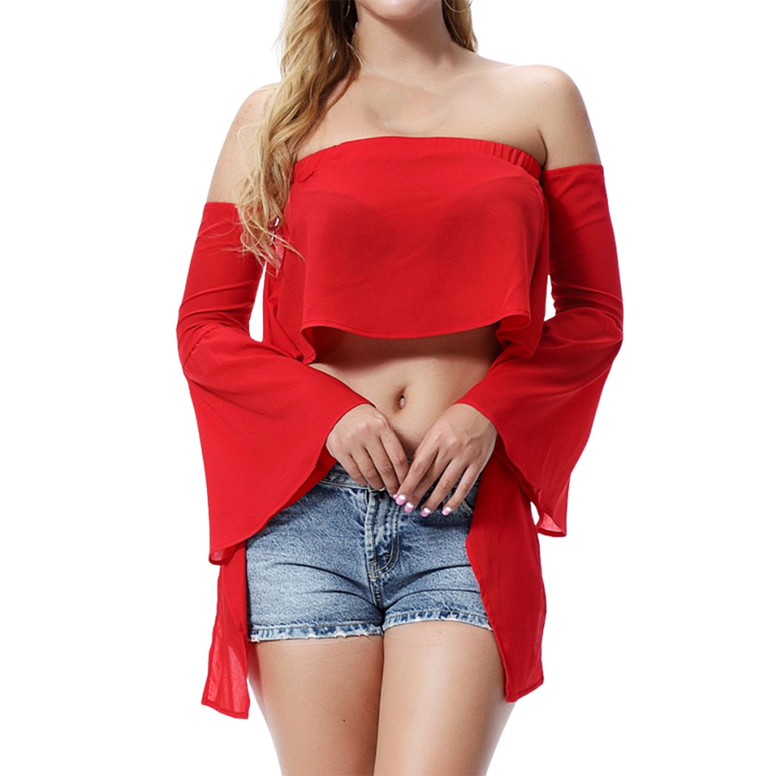 Kamemi Graphic Tees For Women Womens Long Sleeve Crop Tops Basic Slim