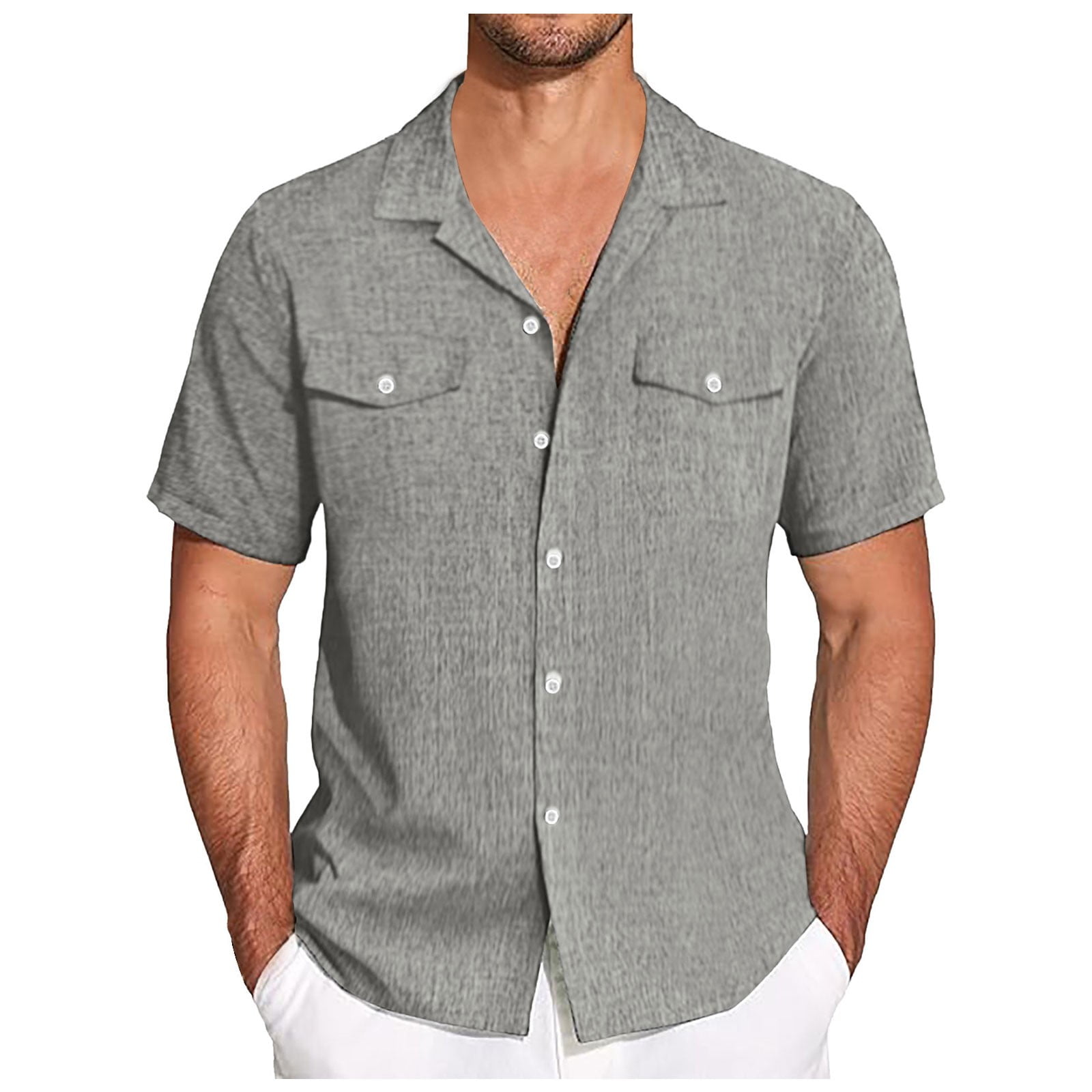 kamemir Men's Short-Sleeve Chambray Shirt(Grey,S) - Walmart.com