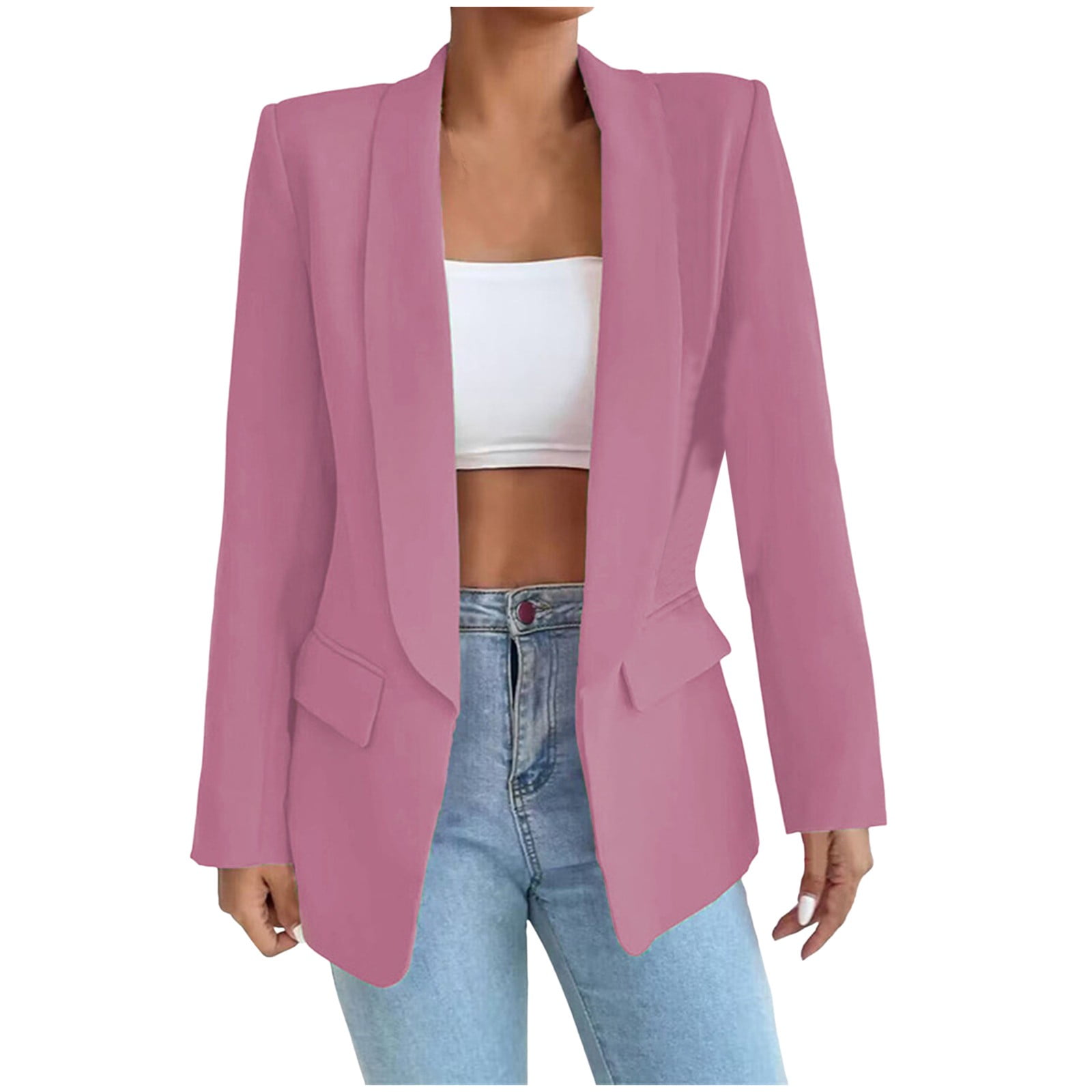 kamemir Open Front Women Long Sleeve Solid Office Lady Blazer Coat ...