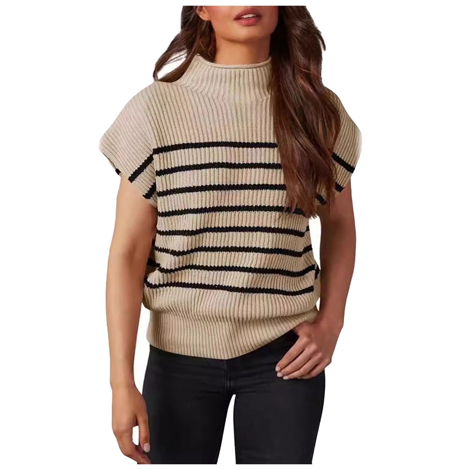 kamemir Women's Sweater Cap Sleeve Neck Basic Loose Fit Ribbed Knit ...