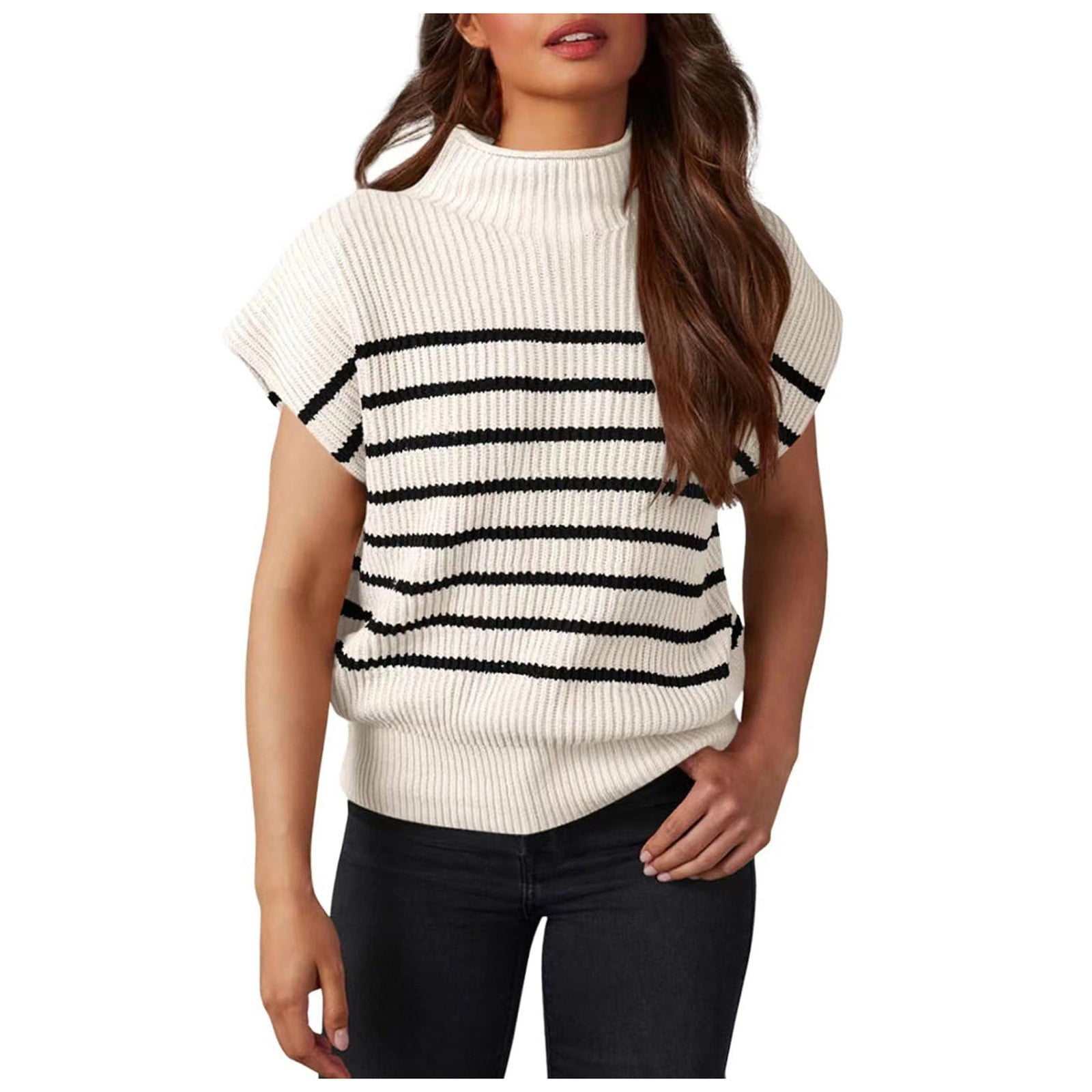kamemir Women's Sweater Cap Sleeve Neck Basic Loose Fit Ribbed Knit ...