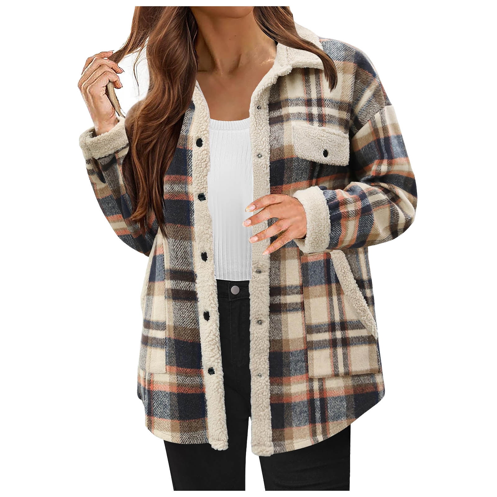 kamemir Womens Flannel Plaid Shirts Casual Jackets Long Sleeve Button Down Collared Fleece ...