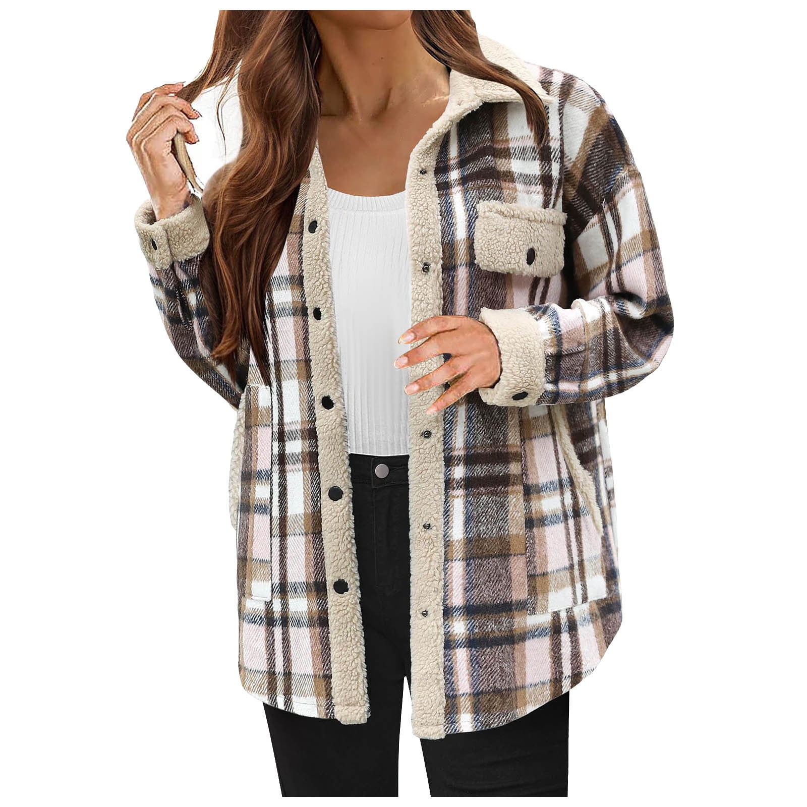 kamemir Womens Flannel Plaid Shirts Casual Jackets Long Sleeve Button ...