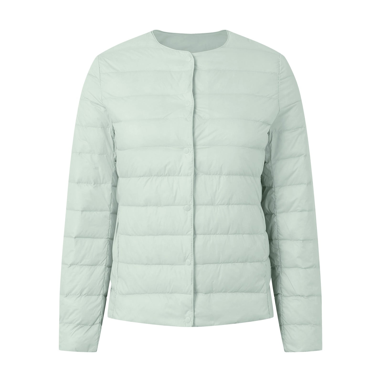 kamemir Womens Puffer Coat Without Hood Buttons Long Sleeve Collarless ...