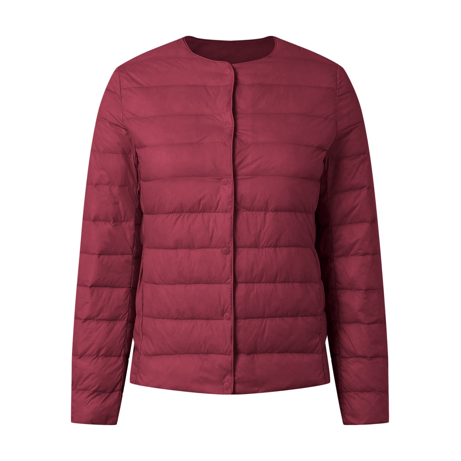 kamemir Womens Puffer Coat Without Hood Buttons Long Sleeve Collarless ...