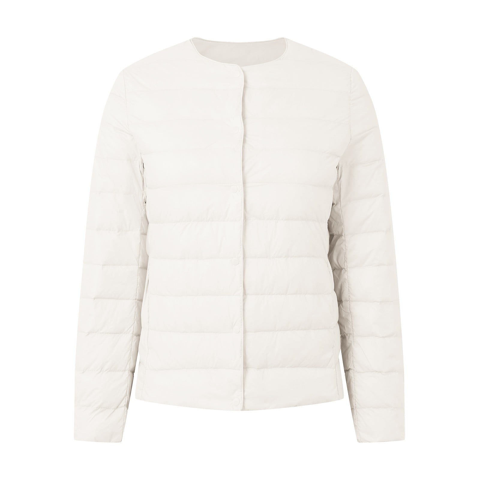 kamemir Womens Puffer Coat Without Hood Buttons Long Sleeve Collarless ...