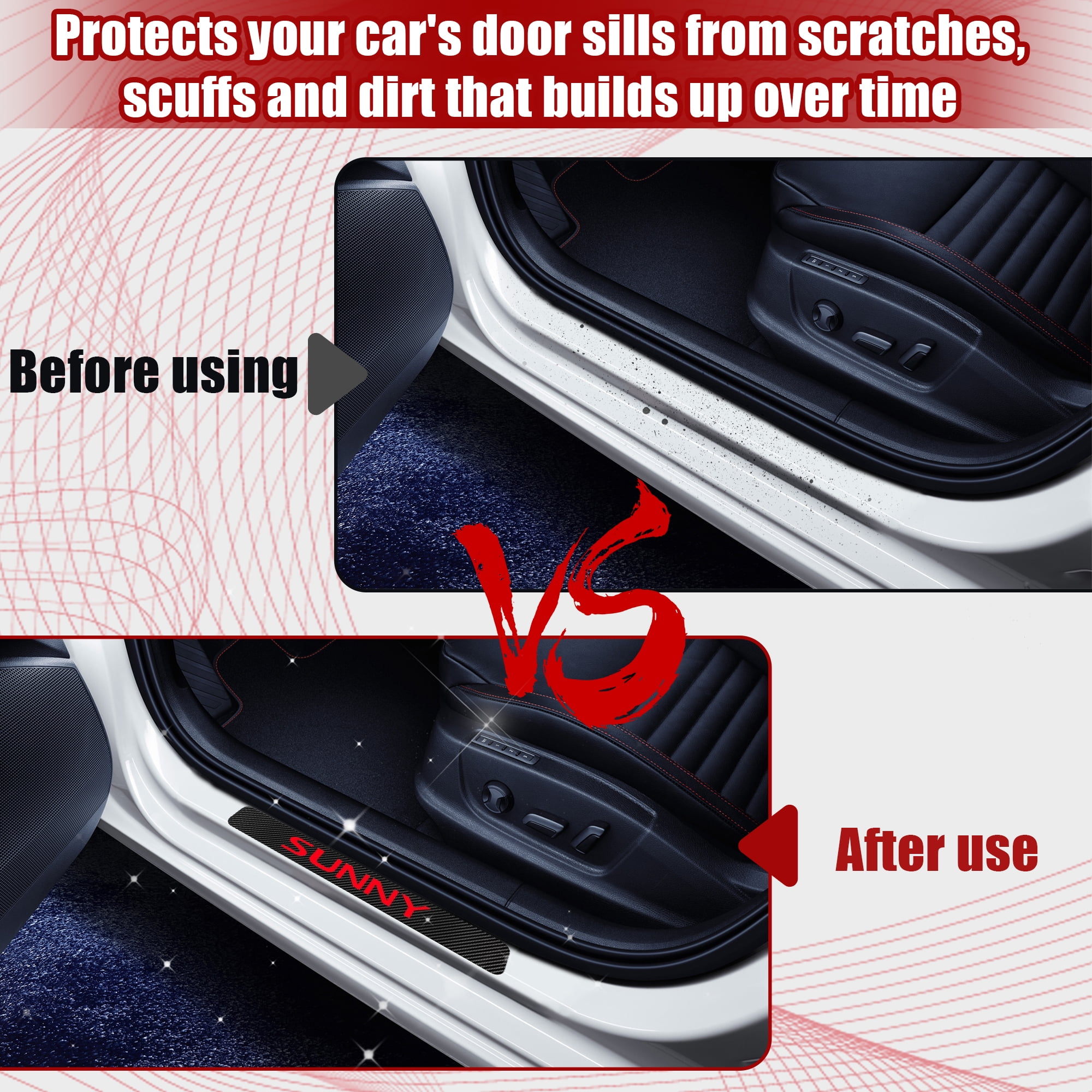 kanaroous PVC Universal Car Door Sill Protector Strips Premium Easy To ...