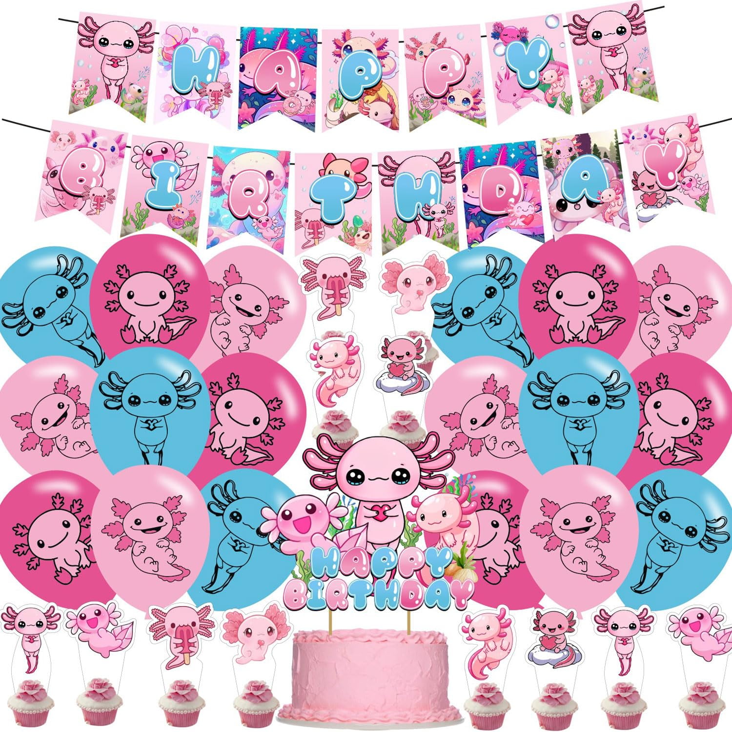 karg Axolotl Birthday Decorations DHF10 Pink Axolotl Party Supplies ...
