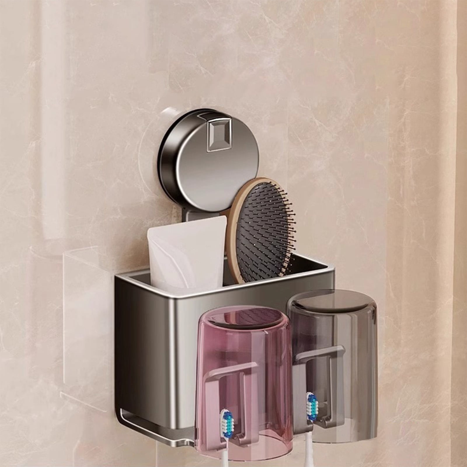 karymi Adhesive No-Drill Wall Mounted Toothbrush Rack Holder with 4 ...