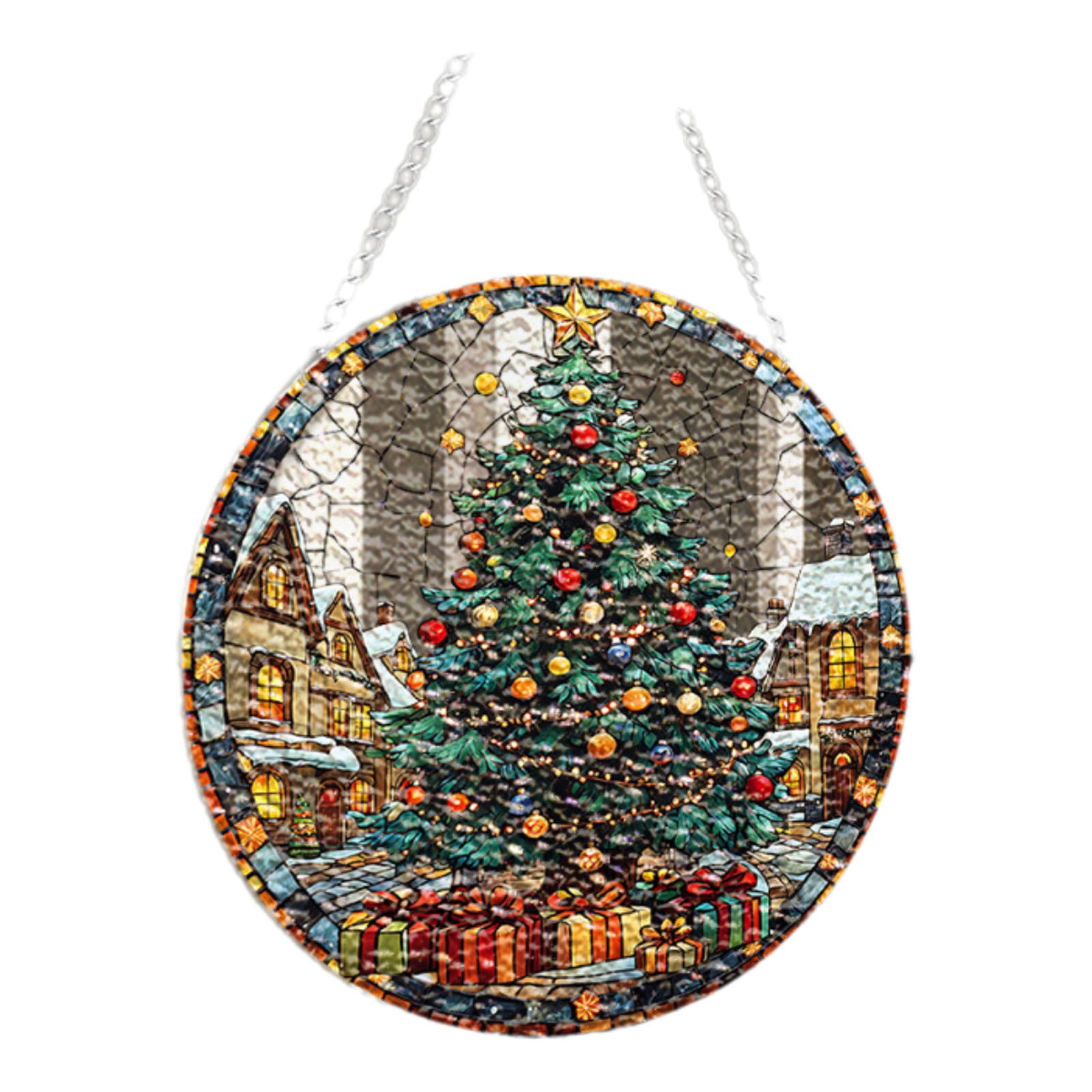 karymi Colorful Christmas Tree Disc Acrylic Pendant 7.87 inch with Iron ...