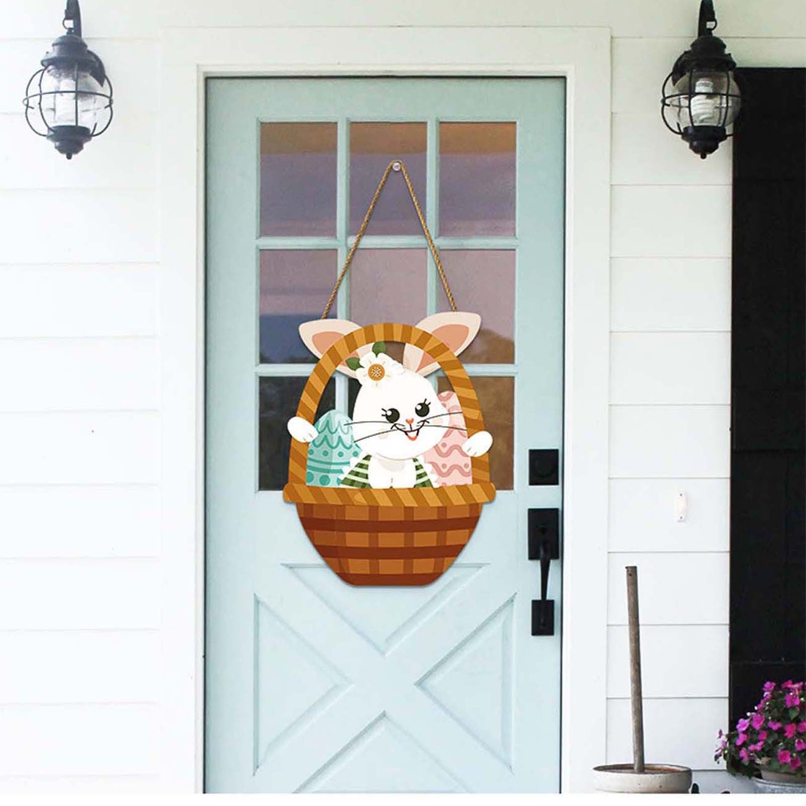 karymi Easter Eggs Easter Ambience Hanging Sign Eggs Bunny Wooden Door Sign Wall Decoration Wall ...