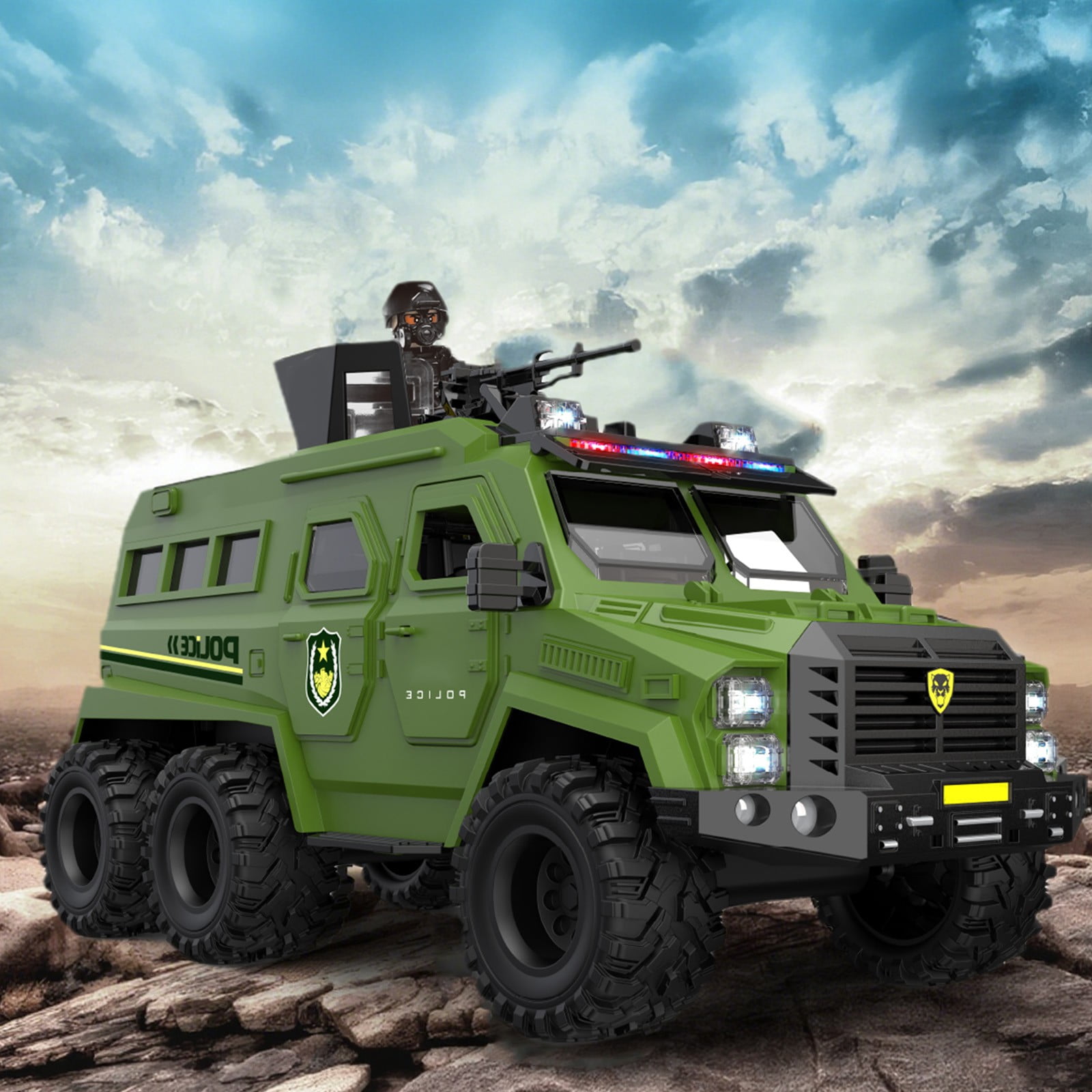 karymi Large Six-Wheel Off-Road Swat Car Toy Car Inertias Sound and ...