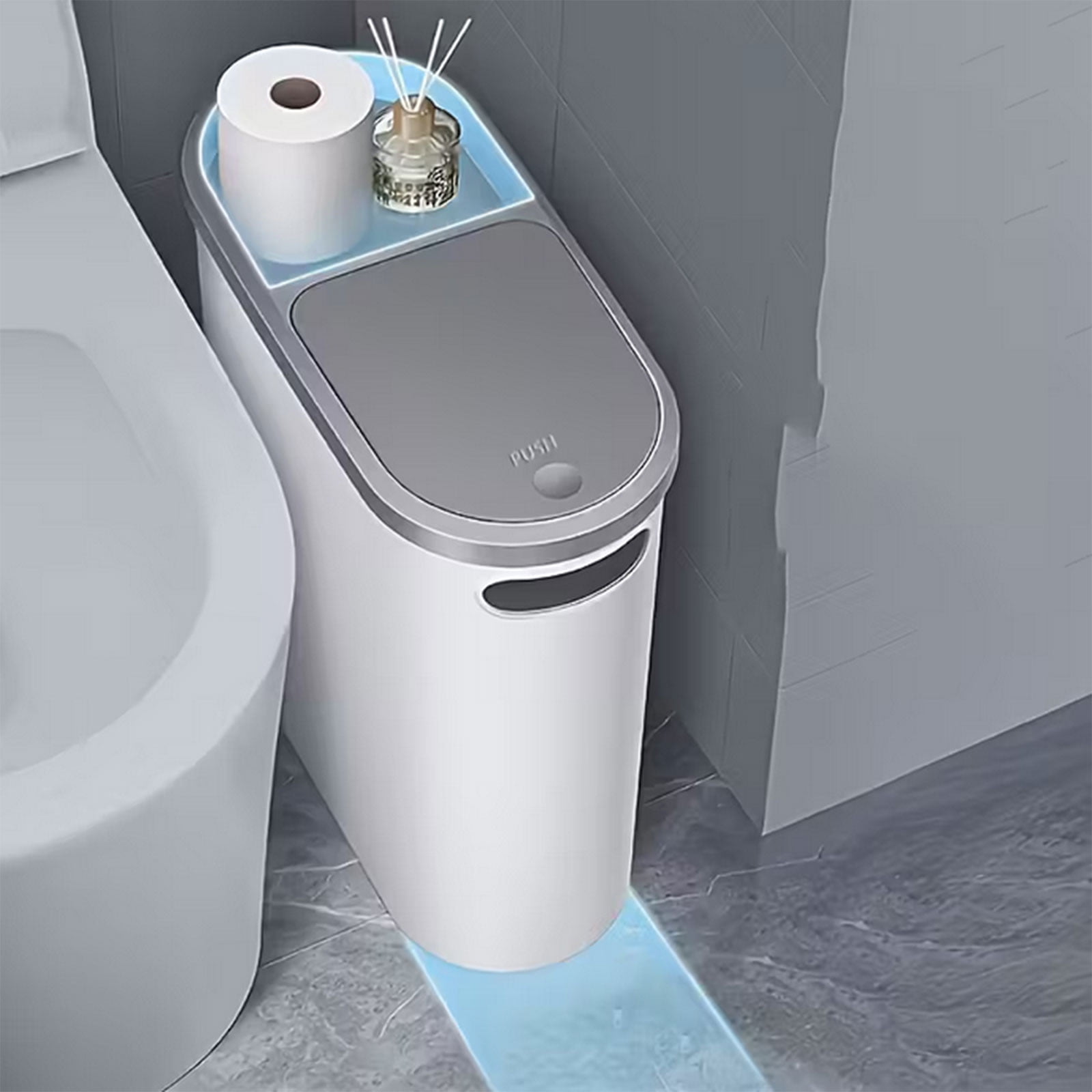 karymi Narrow-Space Trash Can Pressure-Activated Lid Sanitary Bin ...