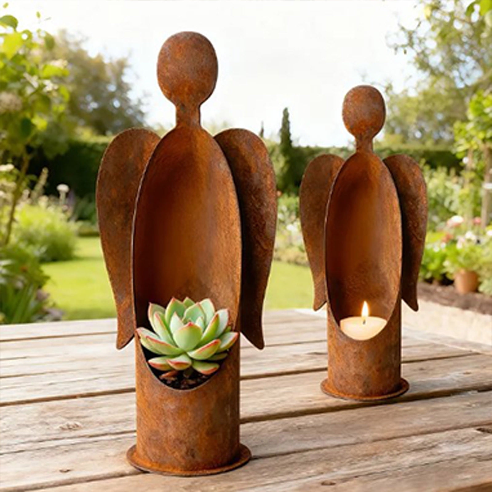 karymi Rustic Brown Metal Flower Pot Candle Holder Planter 9.84x4.13in ...