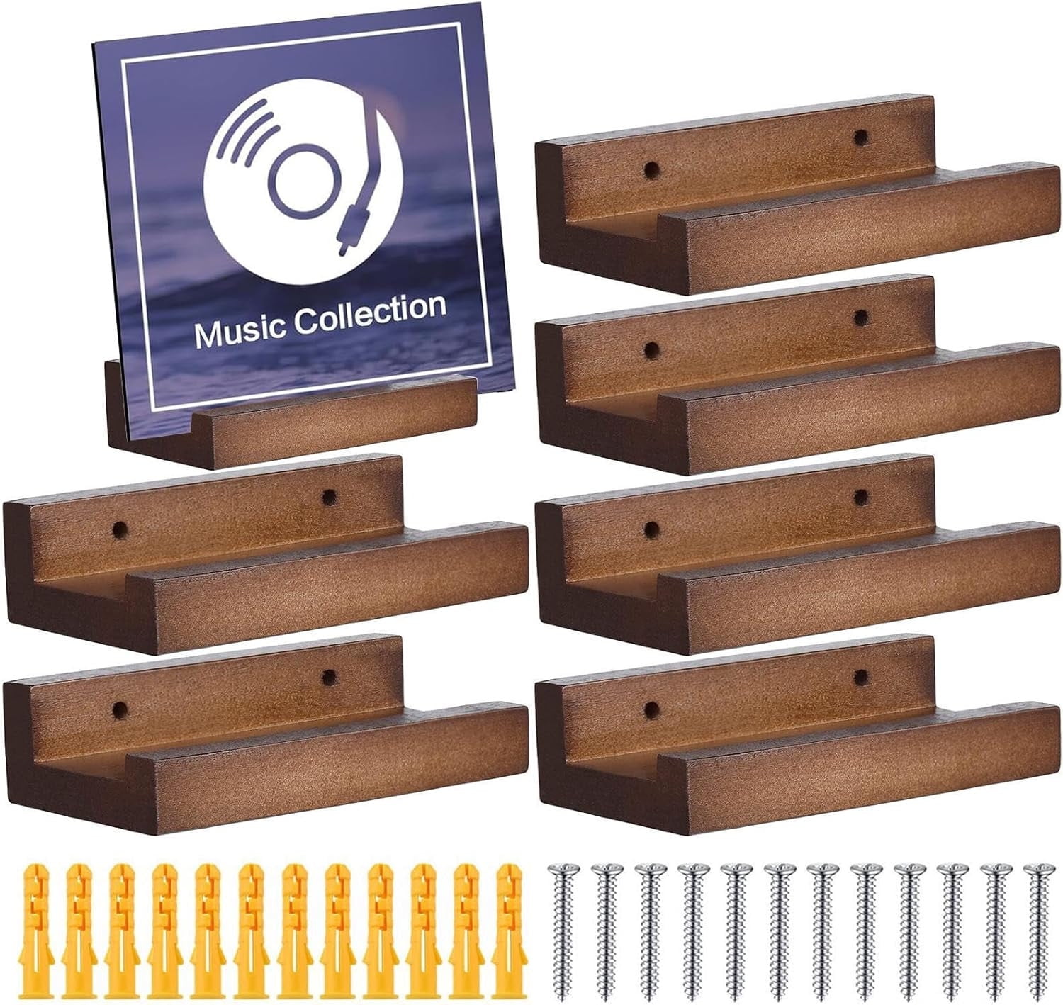 karymi Wooden Vinyl Record Wall Mount Display Rack Set of 6 Solid Wood ...