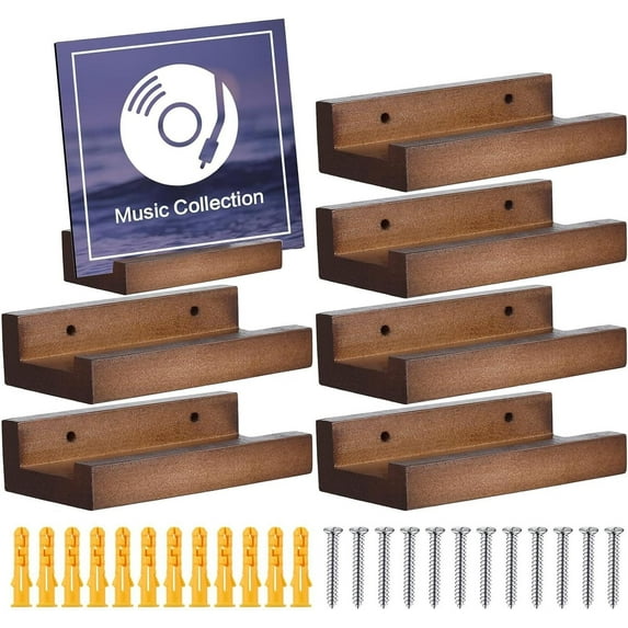 karymi Wooden Vinyl Record Wall Mount Display Rack Set of 6 Solid Wood ...