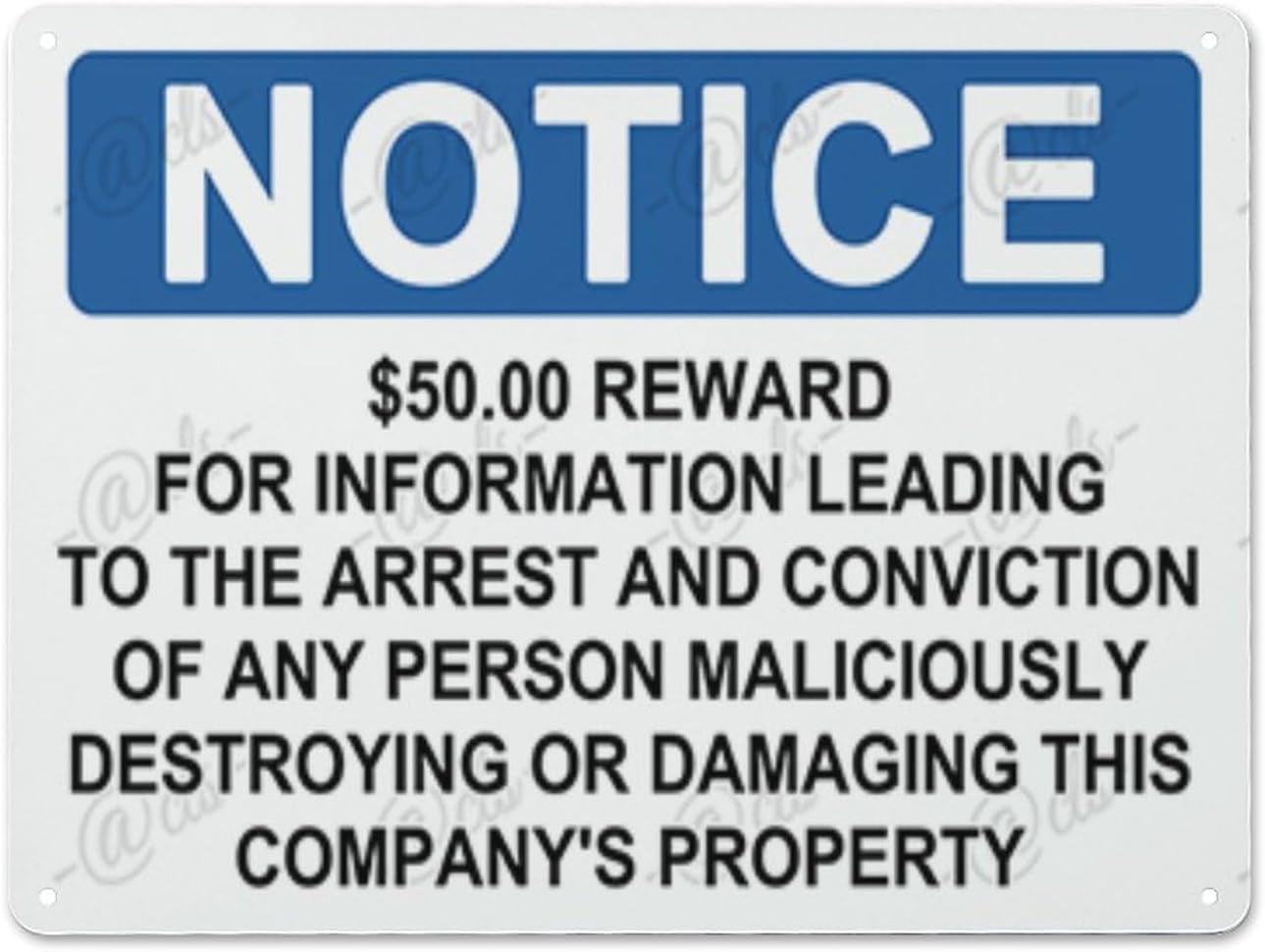 kasbes Metal Hanging Plate 50.00 REWARD FOR INFORMATION LEADING TO THE ...