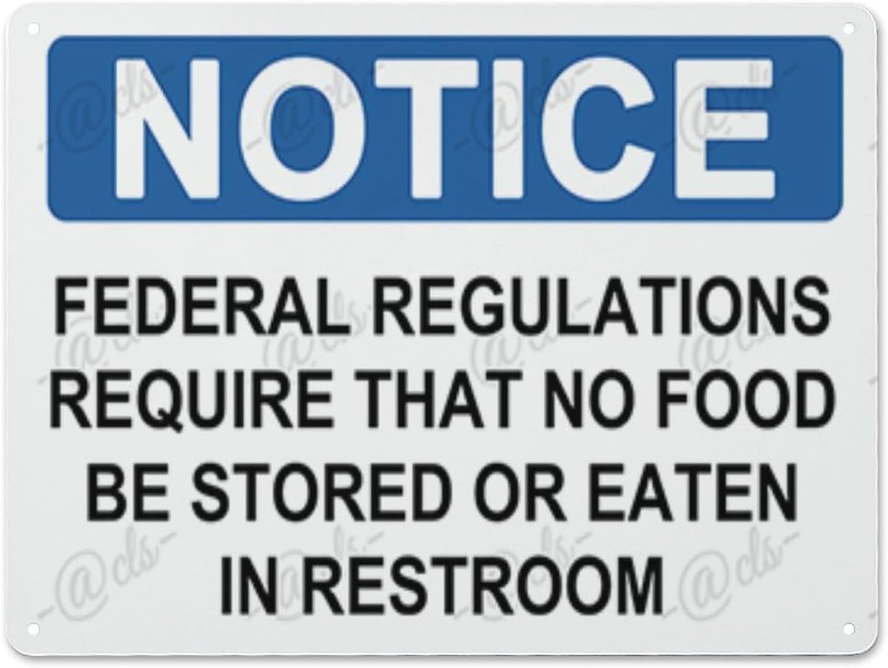 kasbes Metal Hanging Plate FEDERAL REGULATIONS REQUIRE THAT NO FOOD BE ...
