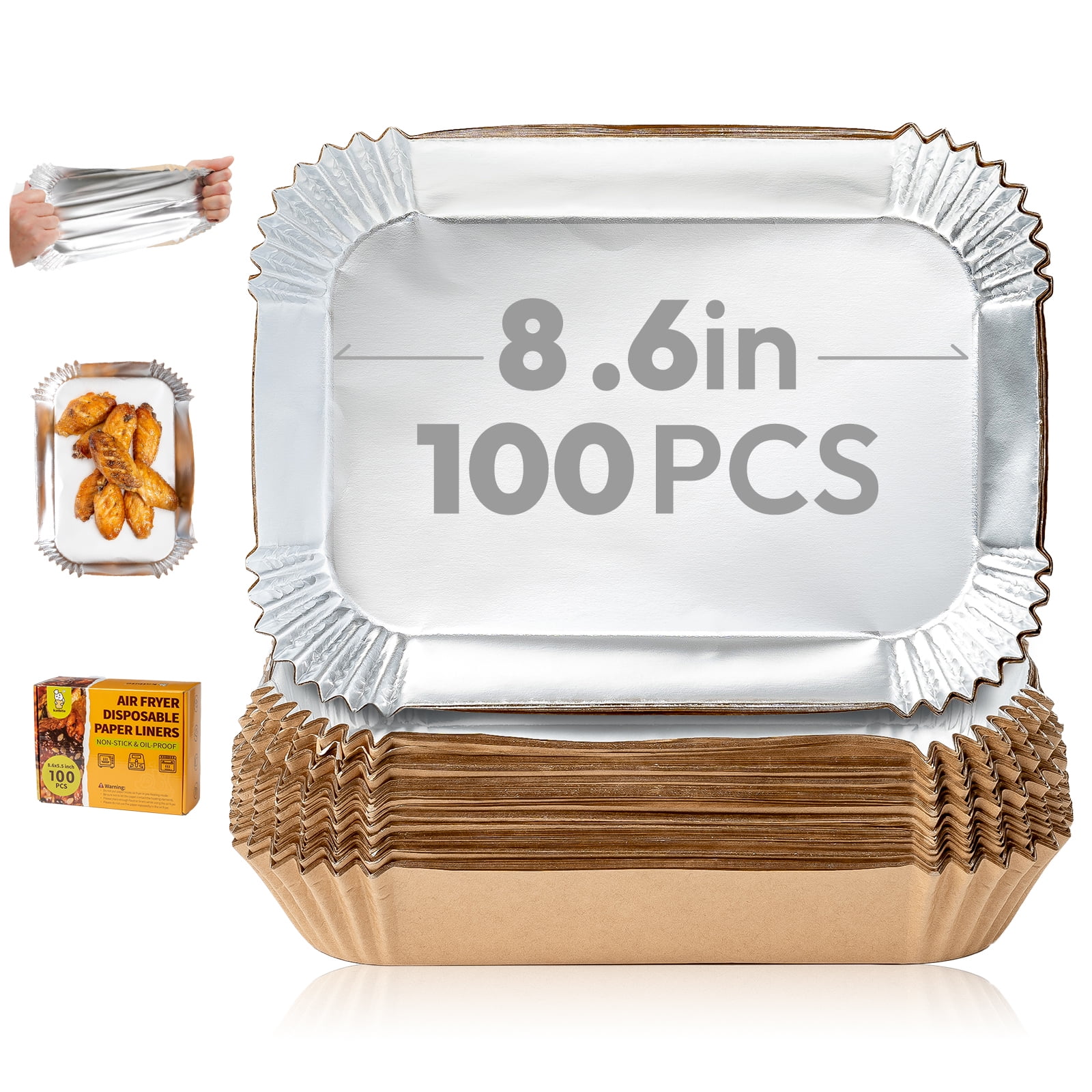 Katbite Disposable Aluminum Foil Air Fryer Liners, Rectangle, Oil-Proof ...