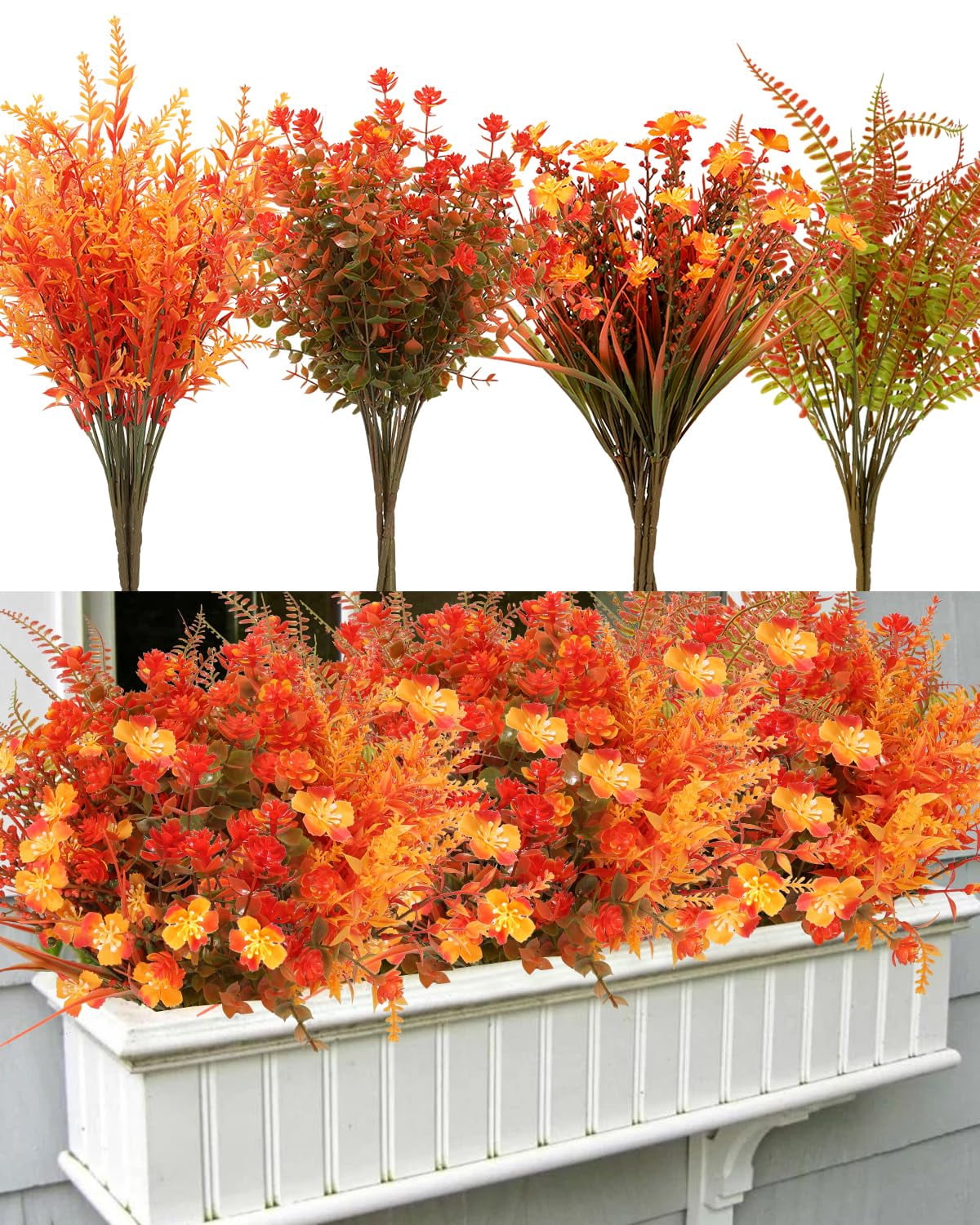 katflyee 12 Bundles Artificial Fake Fall Mums Flowers for Outdoors ...