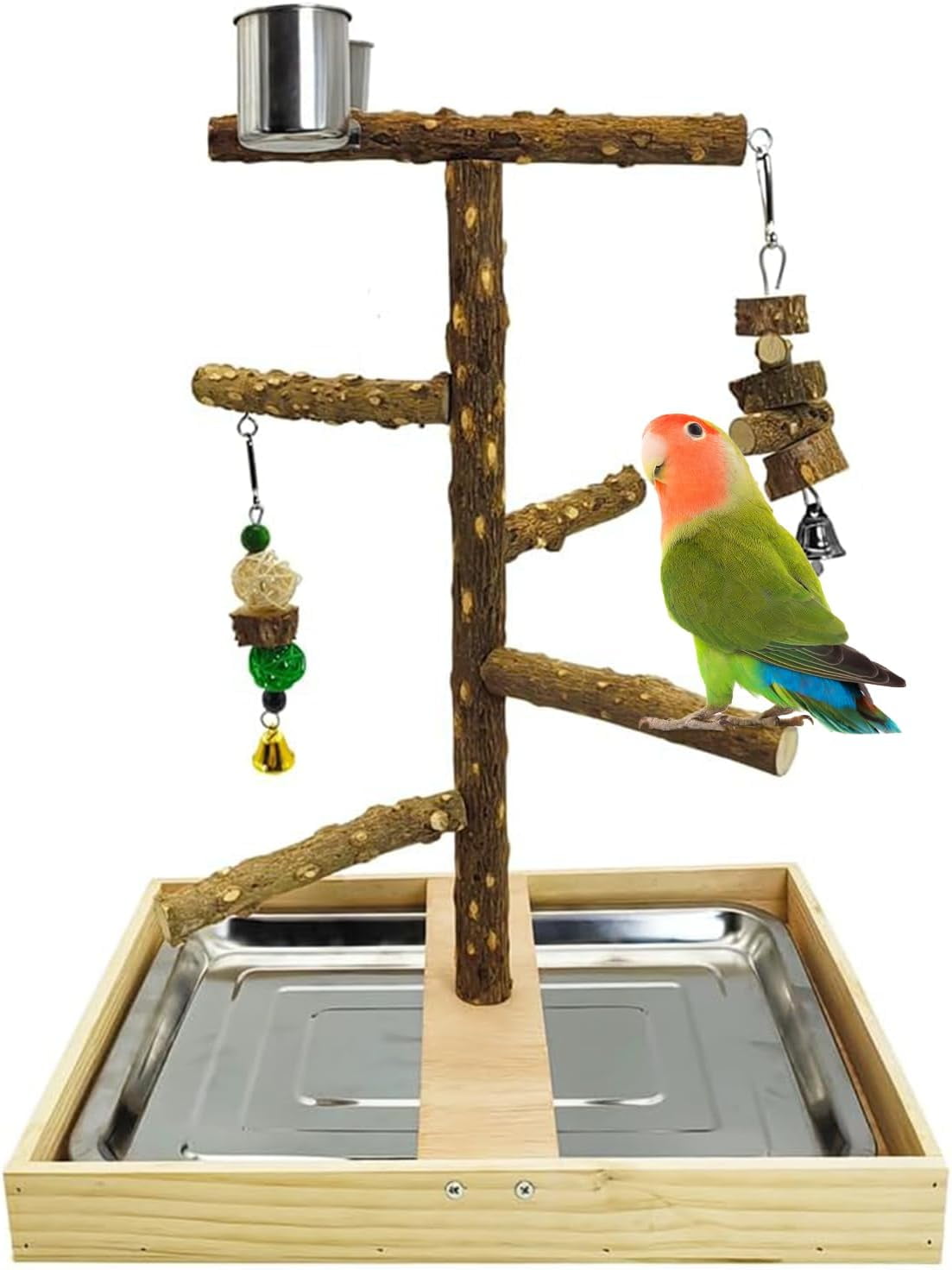 kathson Bird Perch Natural Wood Stand Toy Parrot Play Stand Platform ...