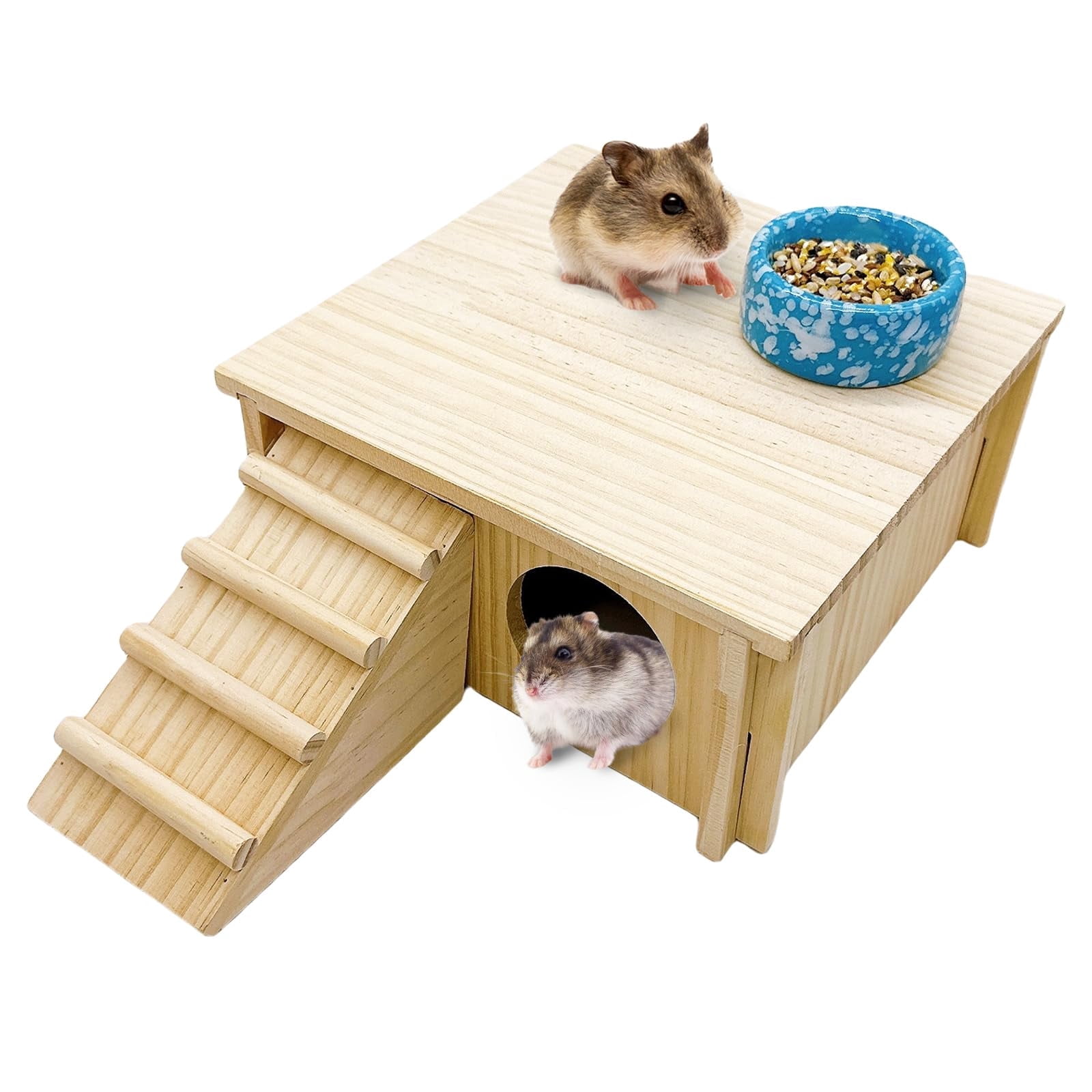 kathson Wooden Hamster Hideout Gerbil House with Climbing Ladder and ...