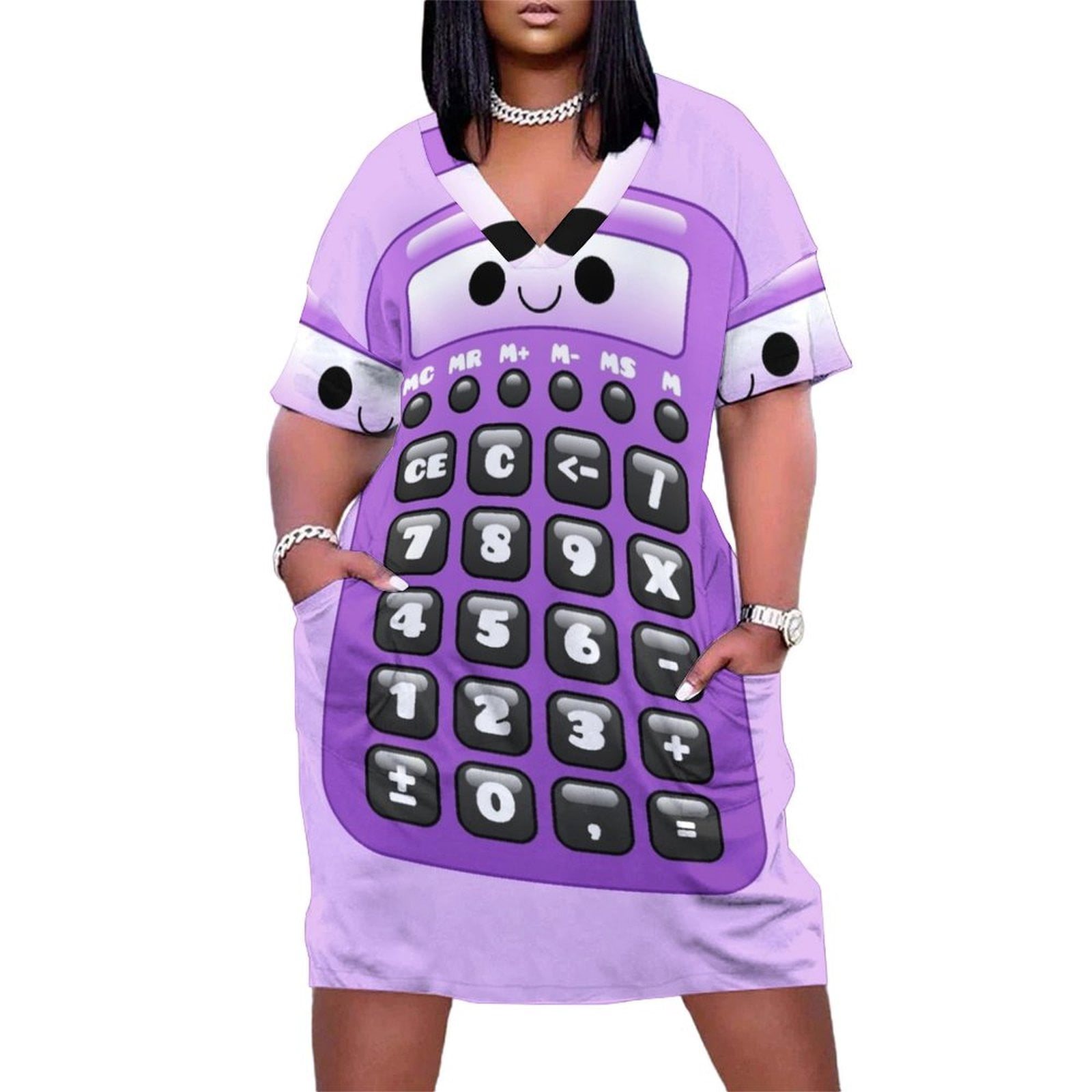 kawaii purple calculator Loose Pocket Dress purple dress dresses for ...