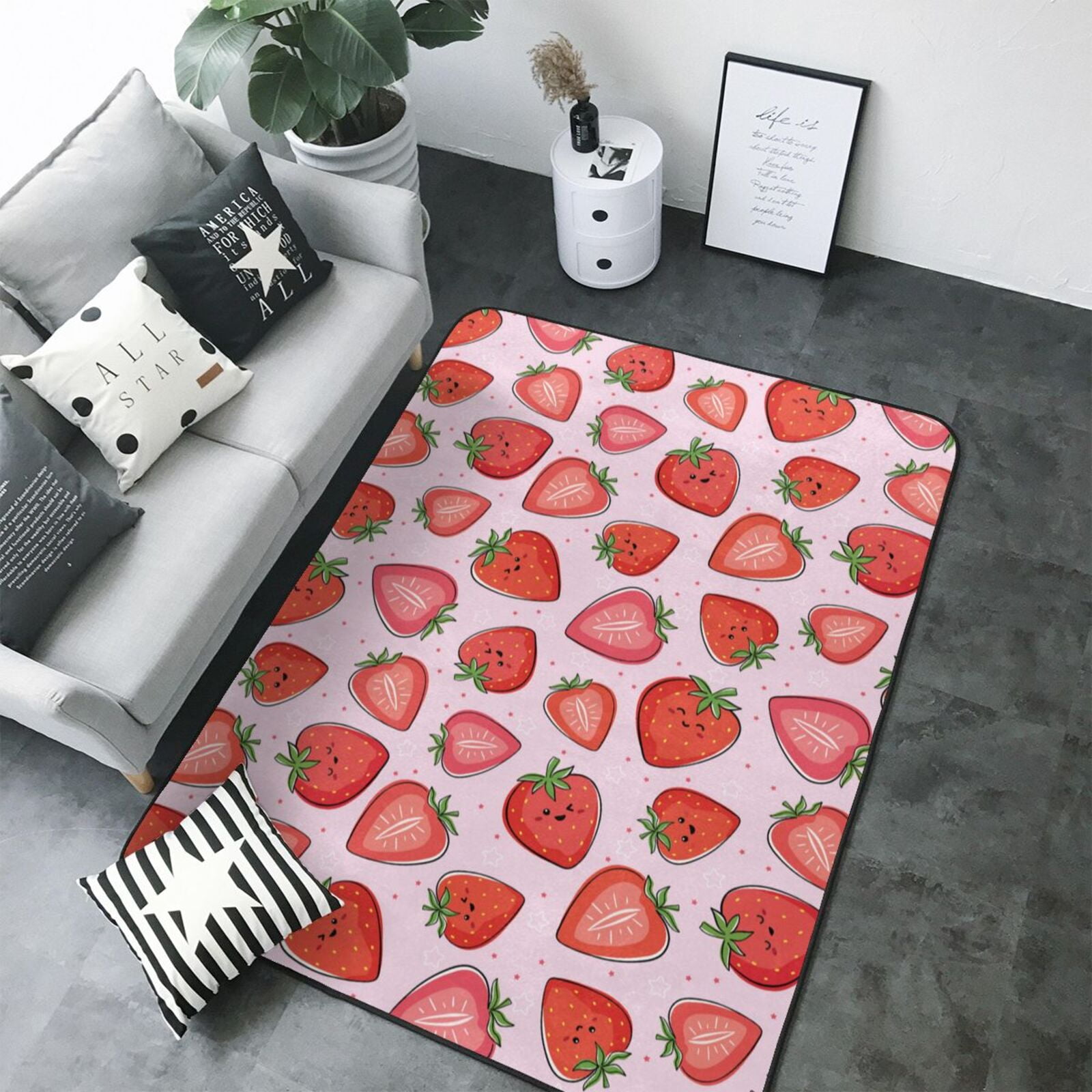 kawaii strawberry fruits Area Rugs for Living Room Bedroom, 5x7 Soft ...