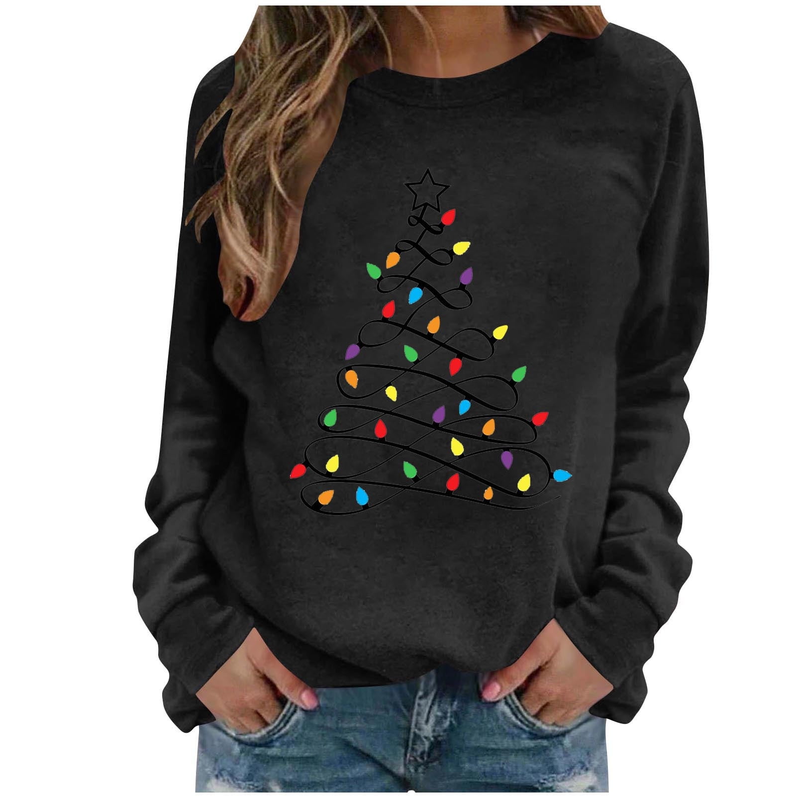 kayannuo Christmas Shirts for Women Long Sleeve Casual Xmas Tree ...
